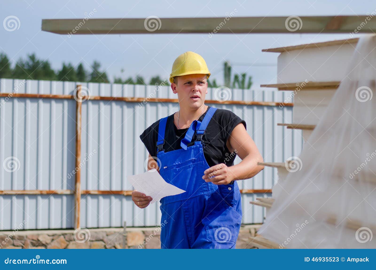 Worried Builder on Site with a Document Stock Image - Image of foreman ...