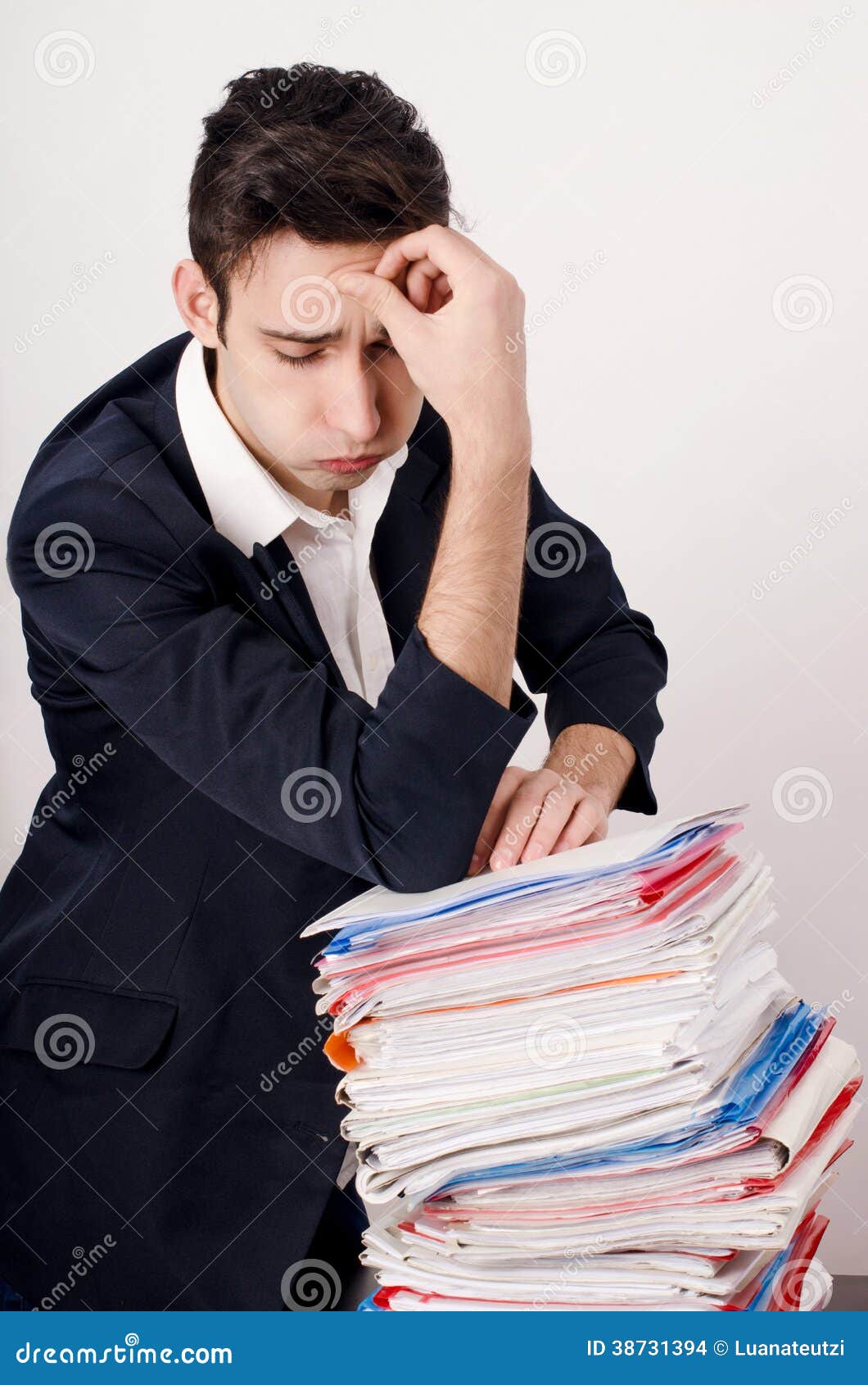 Worried Business Man with a Lot of Paper Work. Stock Photo - Image of ... Worried Business Man with a Lot of Paper Work. Stock Photo - Image of ...