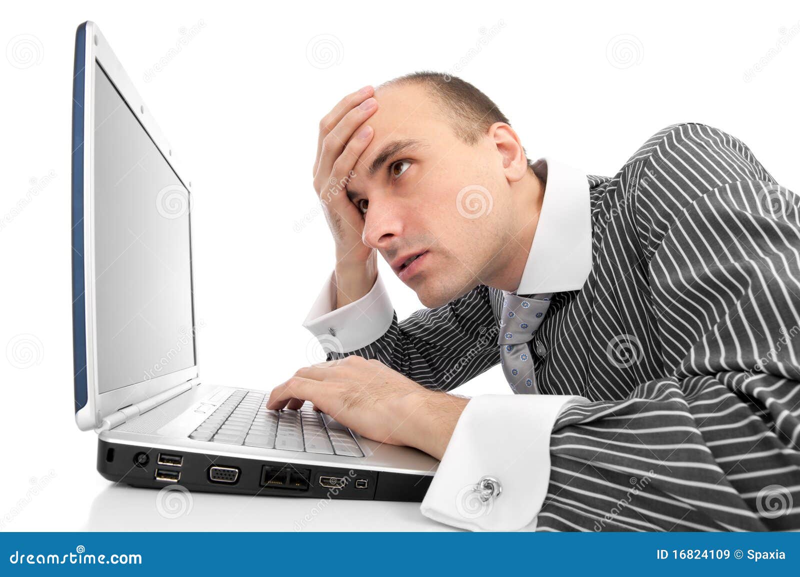 Worried Businessman with Computer Stock Image - Image of expression ...