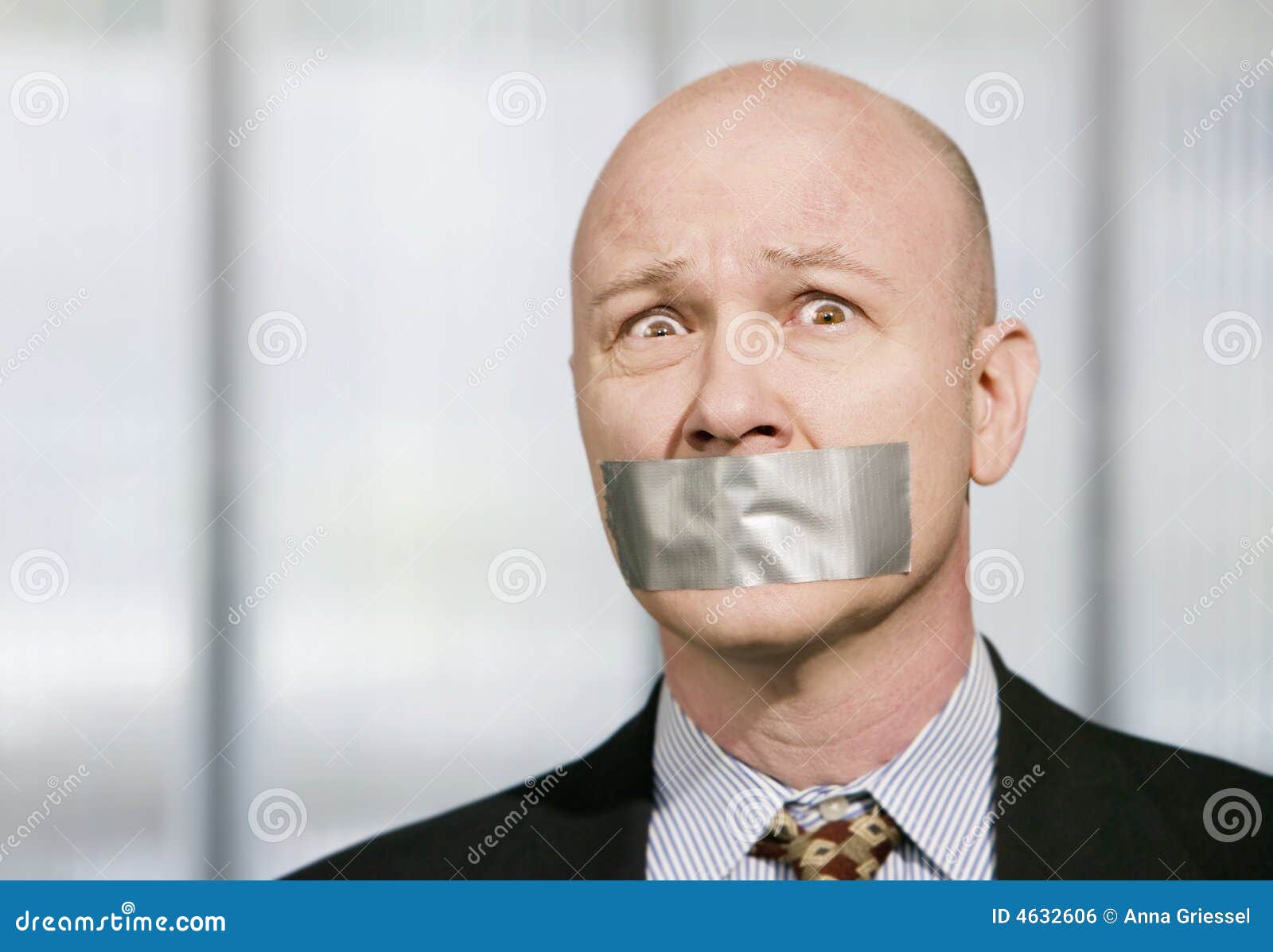Worried Businessman Muzzled with Duct Tape Stock Photo - Image of ...