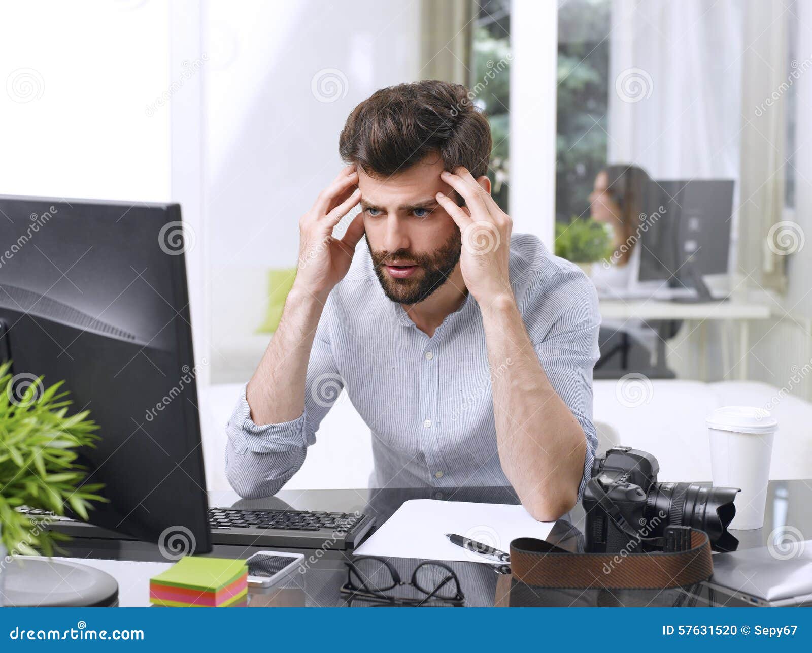 Worried Businessman Portrait Stock Photo - Image of looking, desk: 57631520