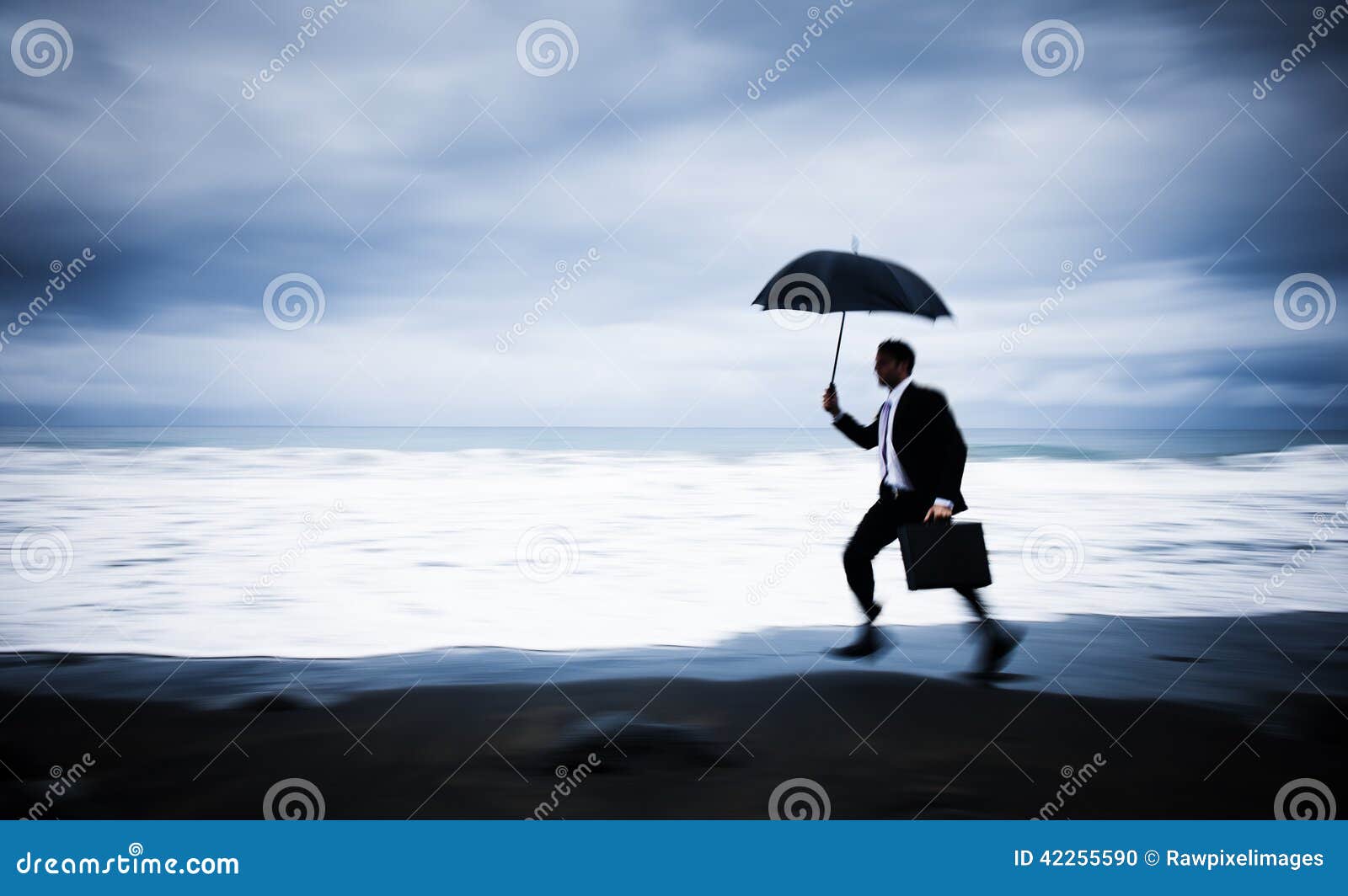 Worried Businessman Running by the Beach Stock Photo - Image of ...