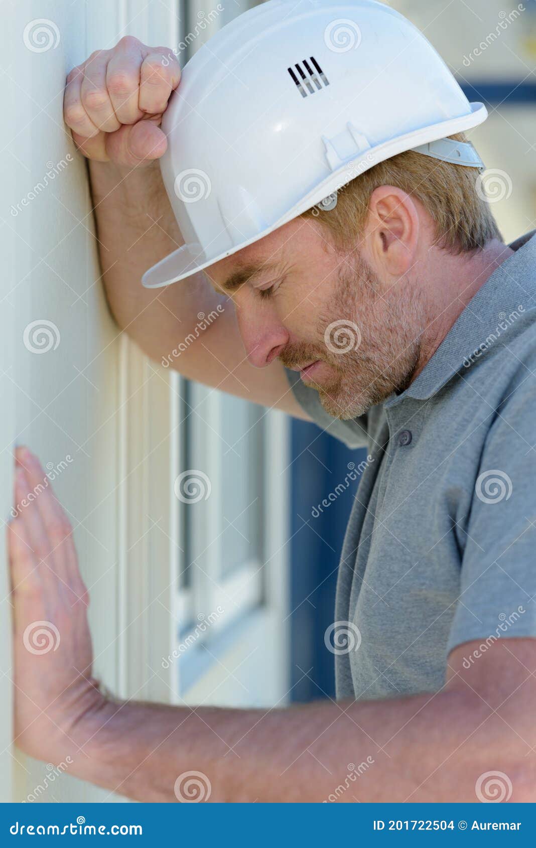 Worried Carpenter Dealing with Work Problem Stock Photo - Image of ...
