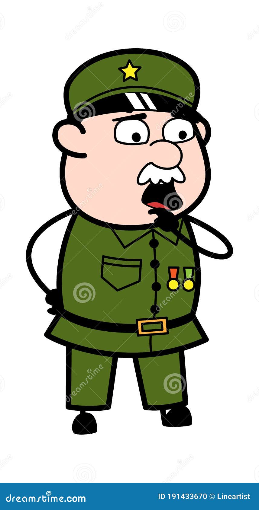 Worried Cartoon Military Man Thinking Stock Illustration - Illustration ...