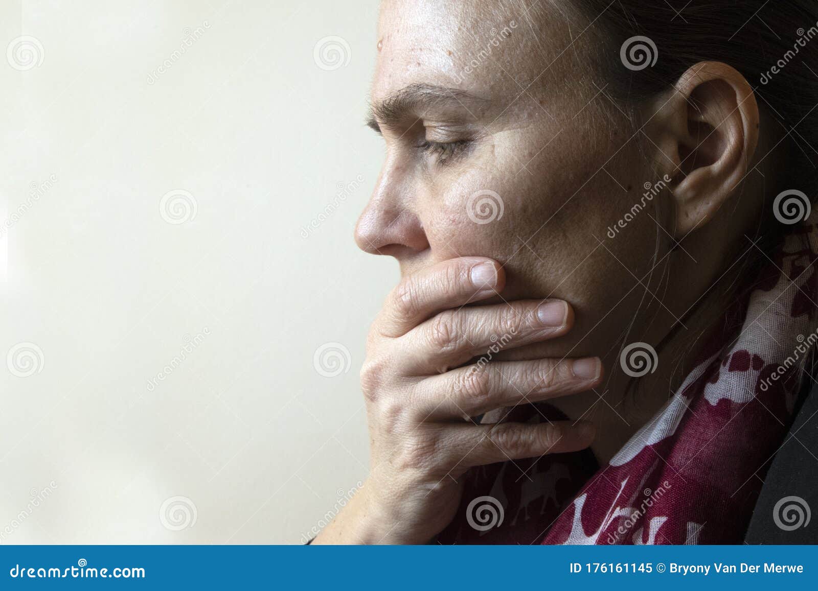 Worried Touches Face with Expression of Deep Worry Stock Image - Image ...
