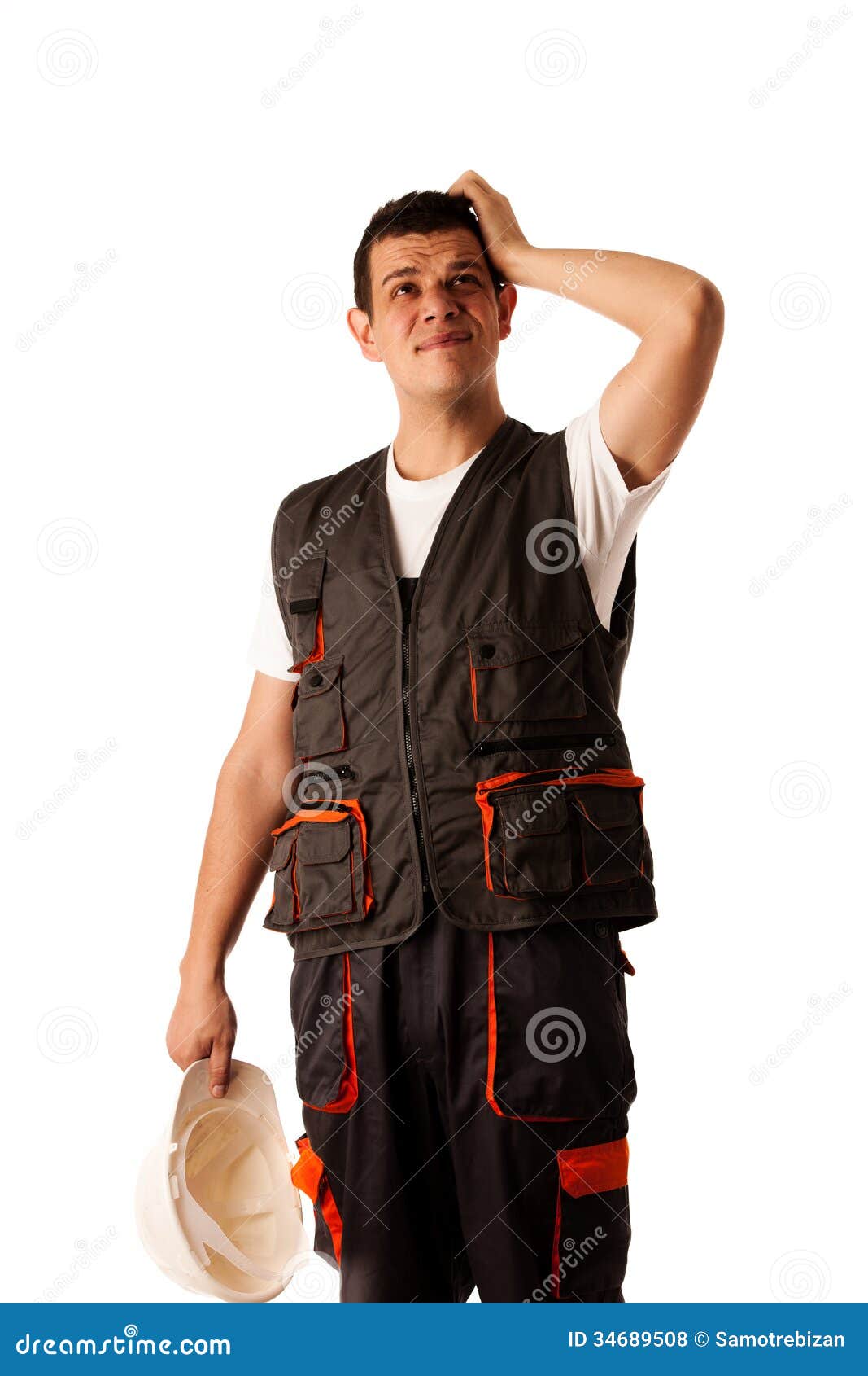 Worried Construction Worker Isolated Stock Photo - Image of caucasian ...