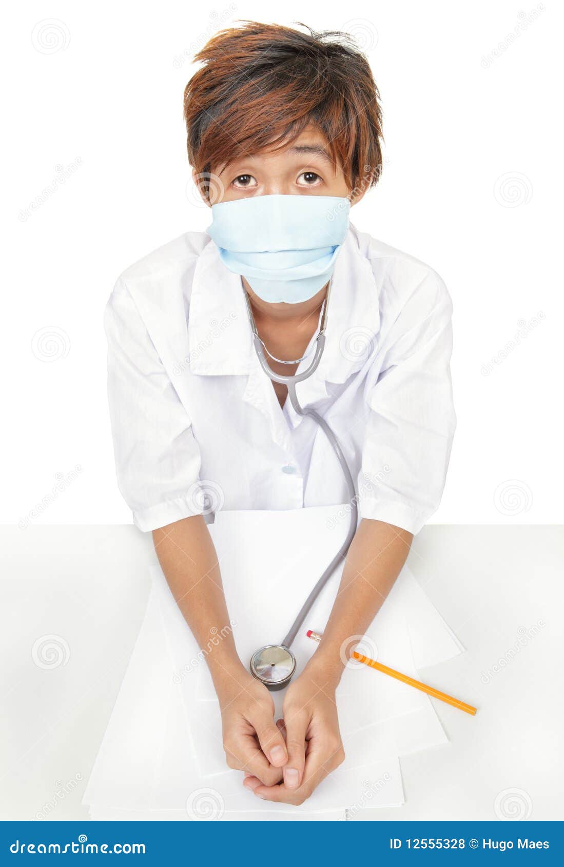 Worried Doctor W Surgical Mask Stock Photo - Image of hospital, male ...