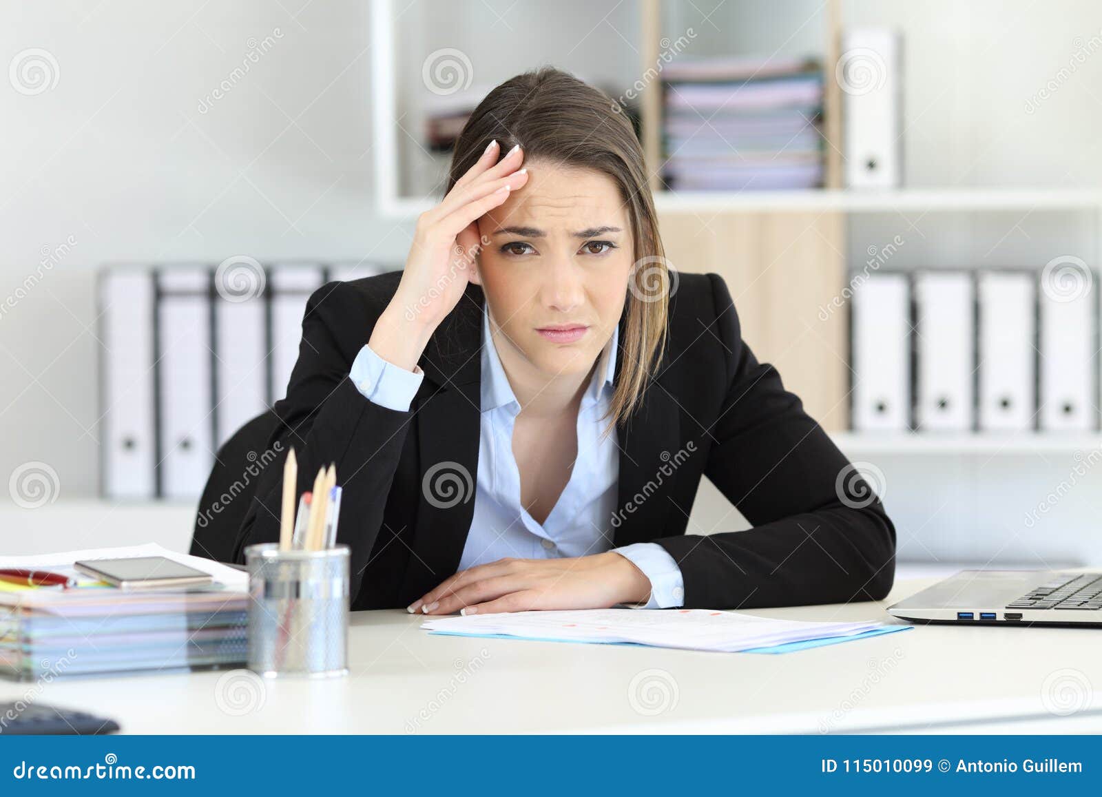 Worried Executive Looking at Camera at Office Stock Image - Image of ...