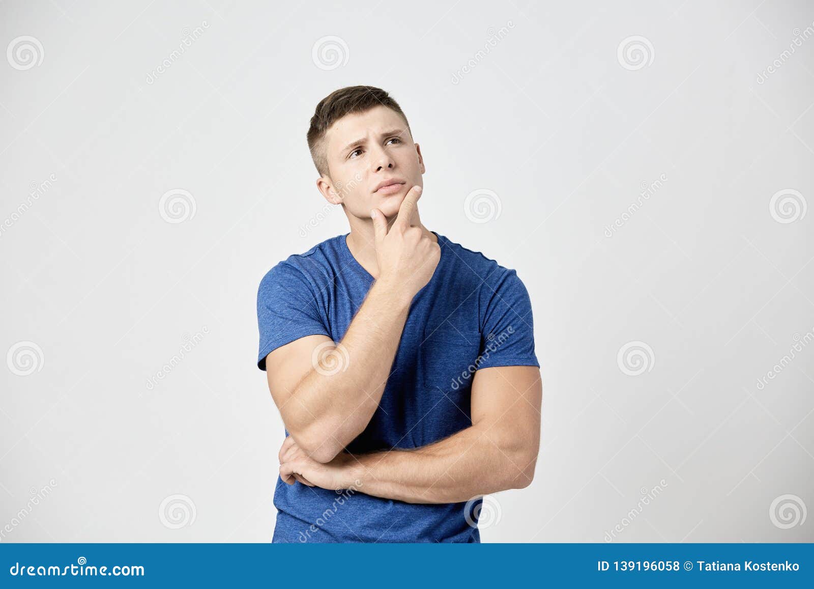 Worried Guy Dressed in Blue T-shirt Stock Photo - Image of positive ...
