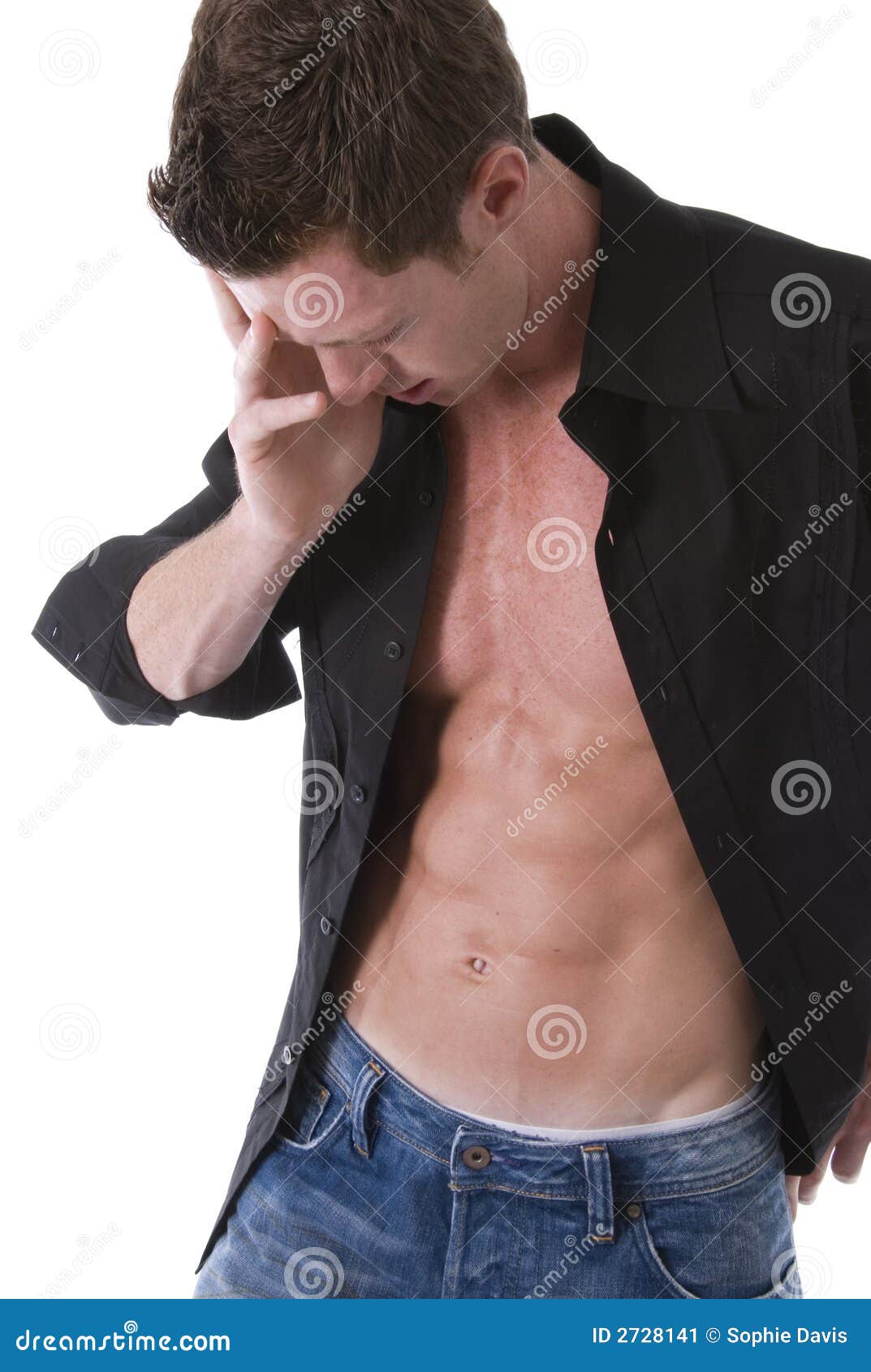 Worried man stock image. Image of toned, bare, denim, black - 2728141