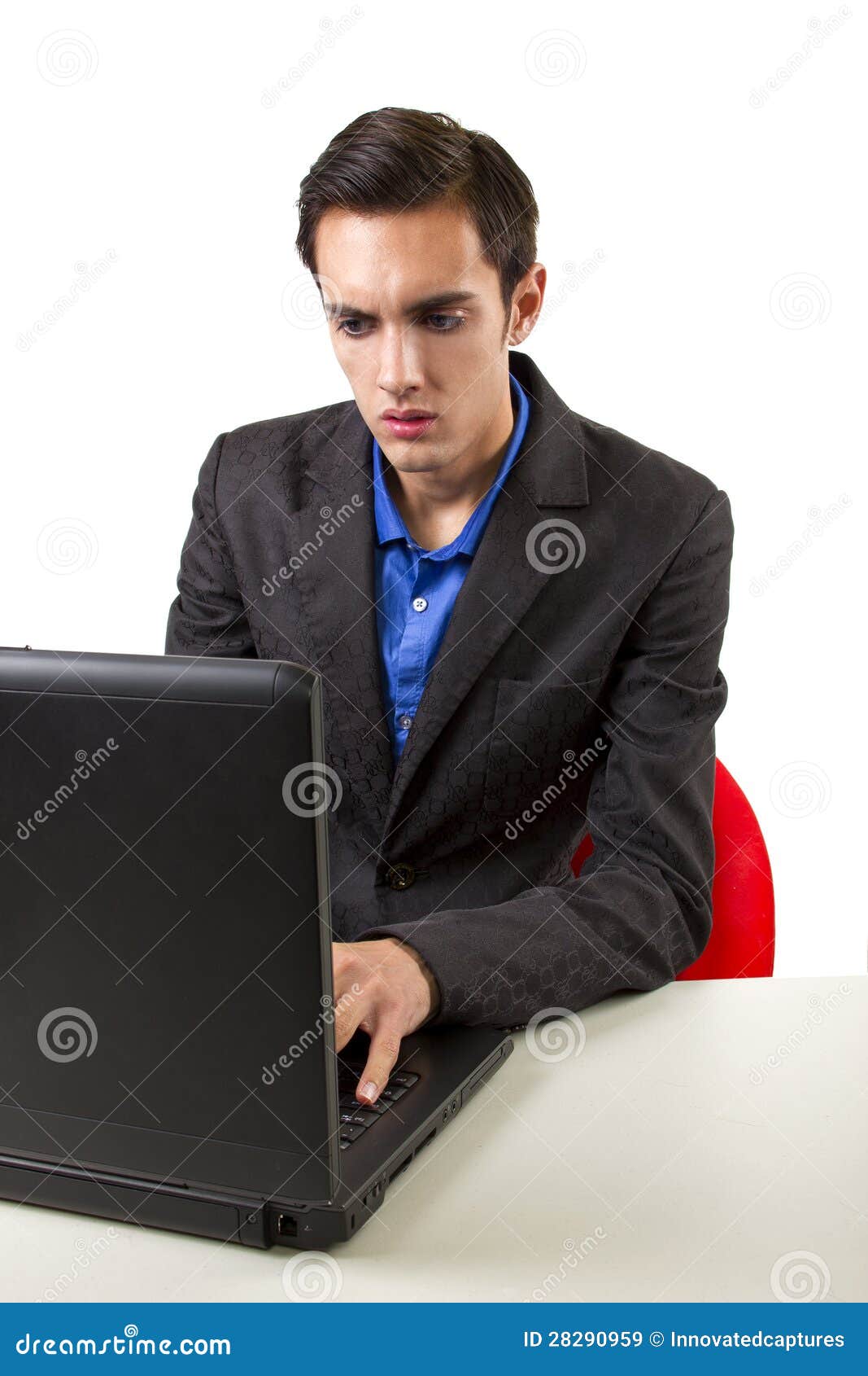 Worried Man Browsing the Internet Stock Image - Image of portable ...