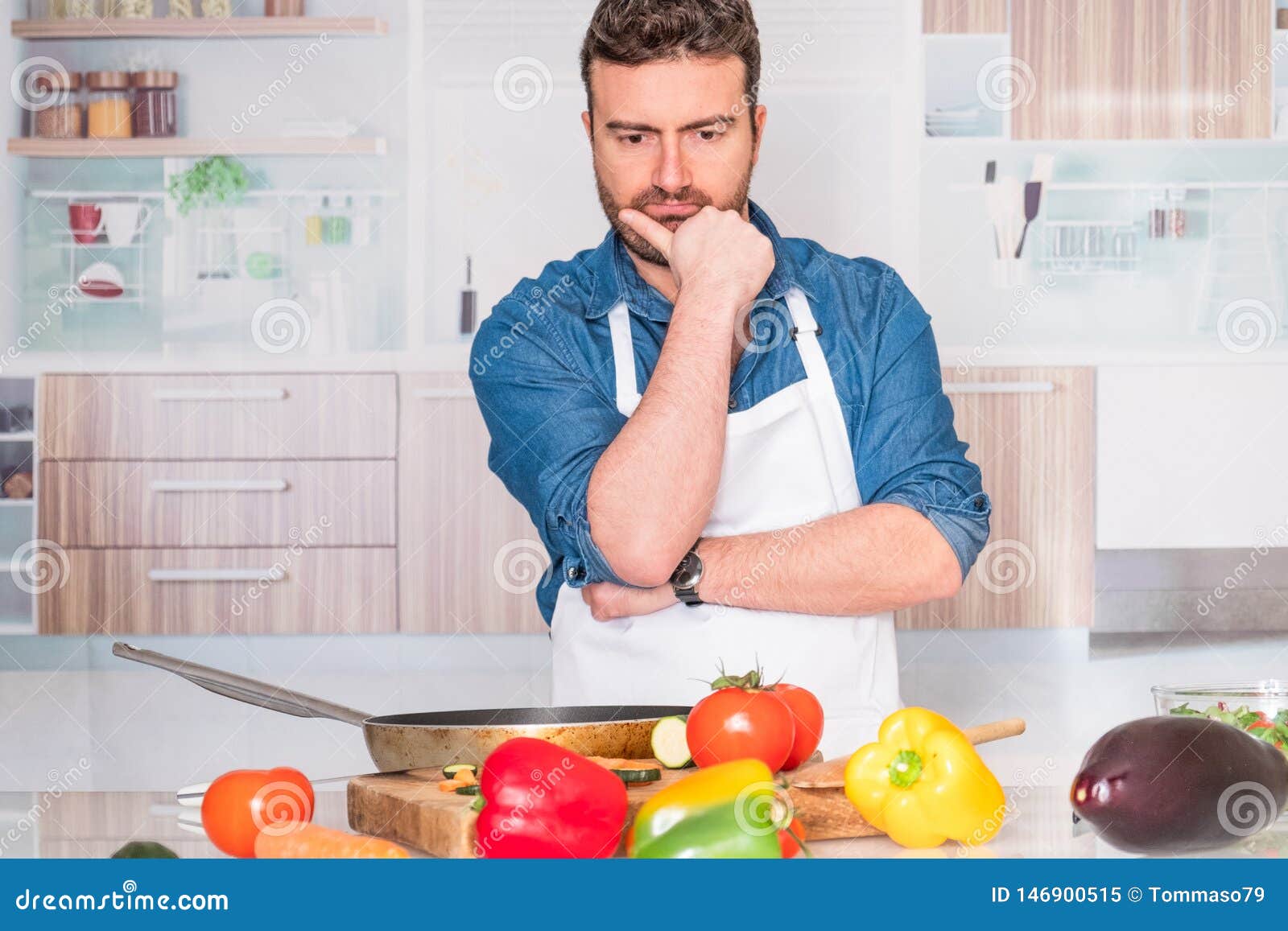 Worried Man before Cooking at Home for Dinner Stock Image - Image of ...