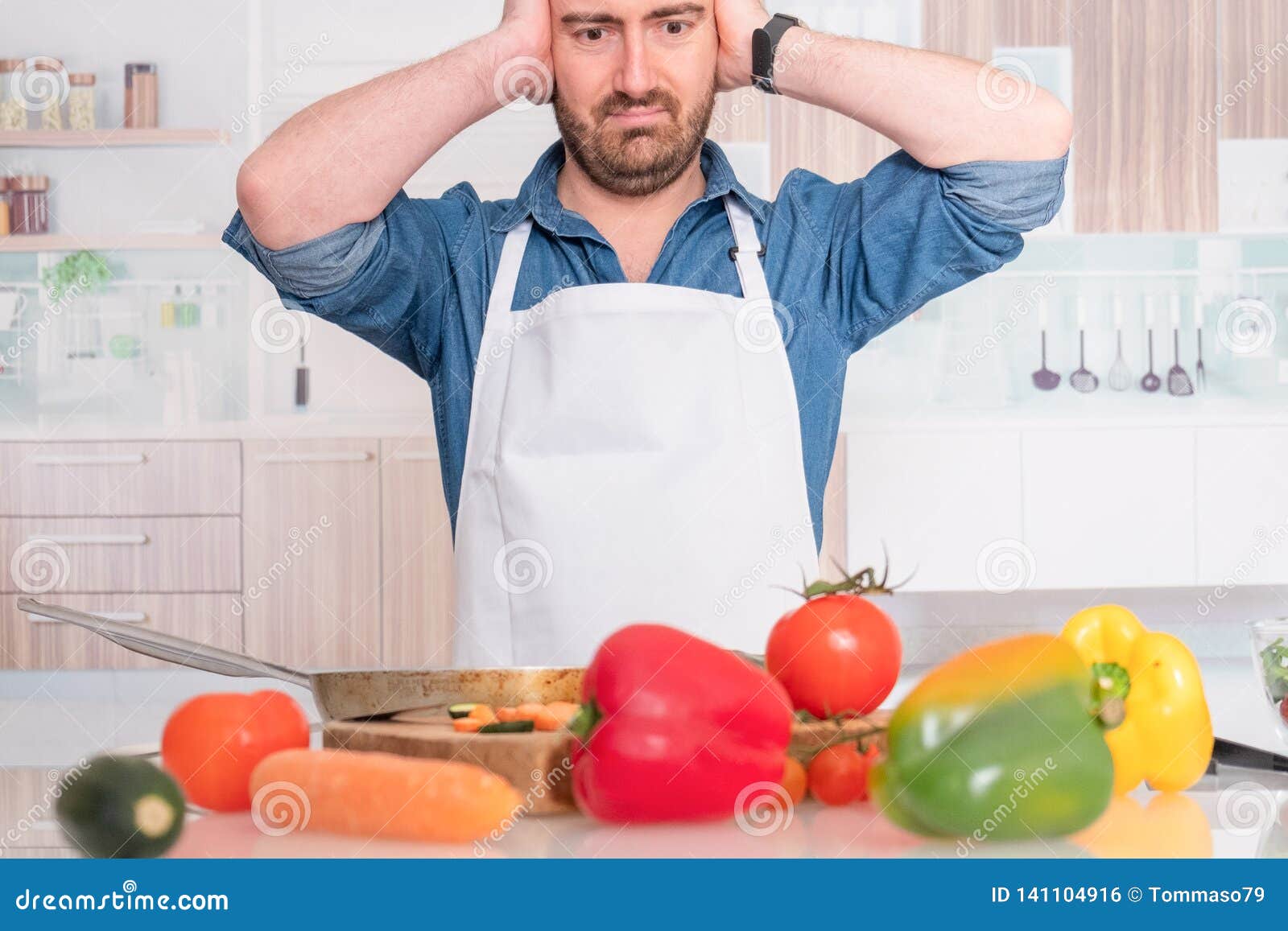 Worried Man before Cooking at Home for Dinner Stock Photo - Image of ...