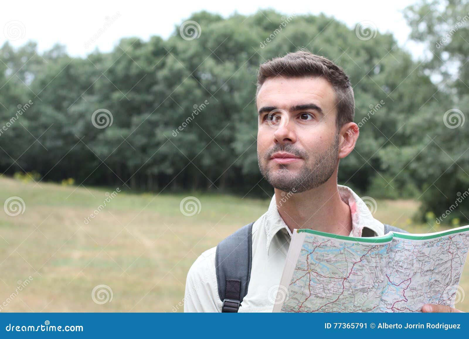 Worried Man Lost Hiking Confused Looking at Map Stock Image - Image of ...