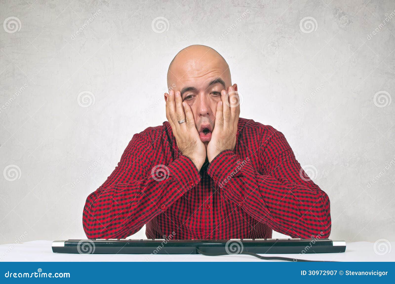 Worried Man at Office Table Stock Image - Image of worry, computer ...