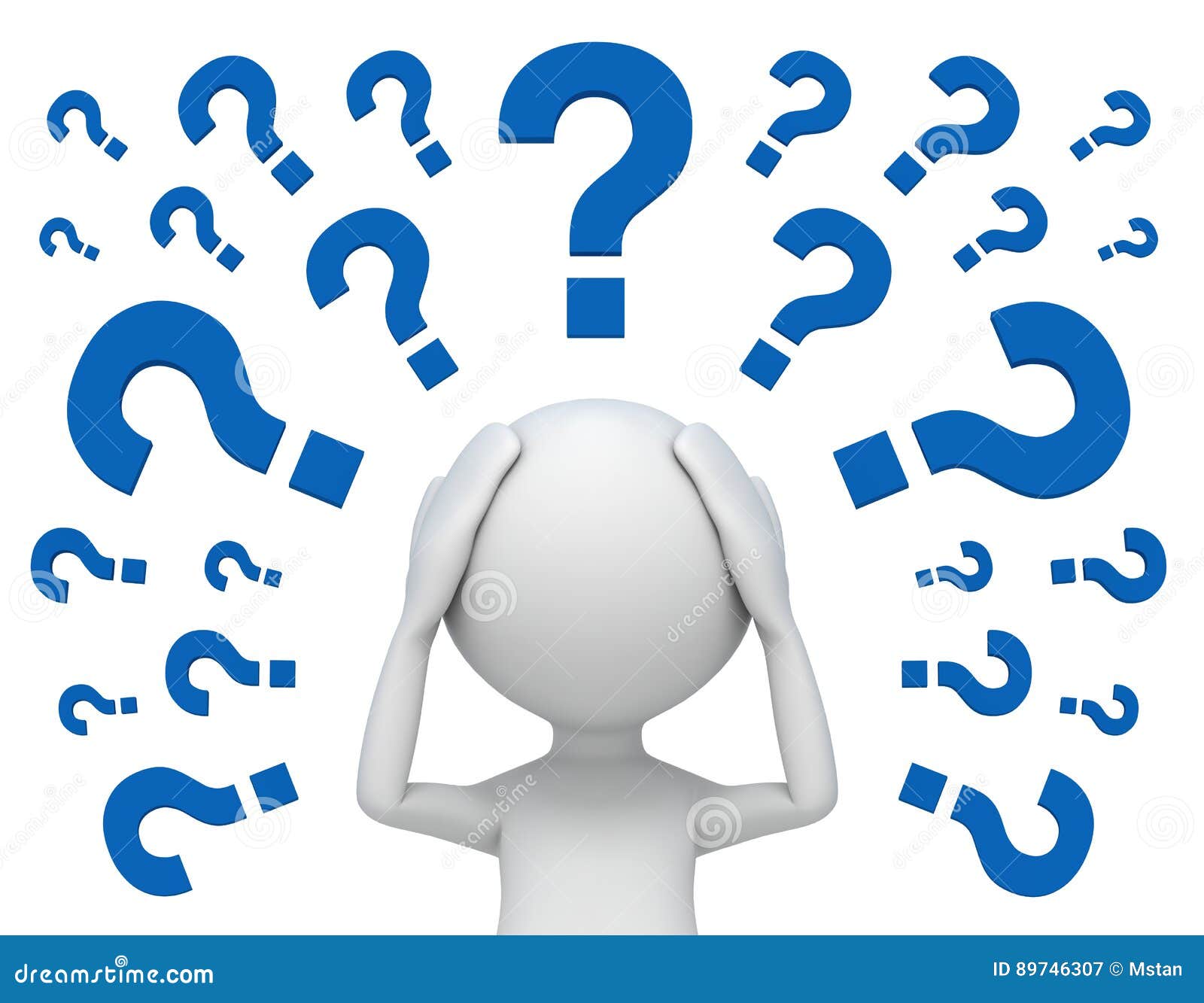 Worried Man and Question Marks 3d Illustration Stock Illustration ...