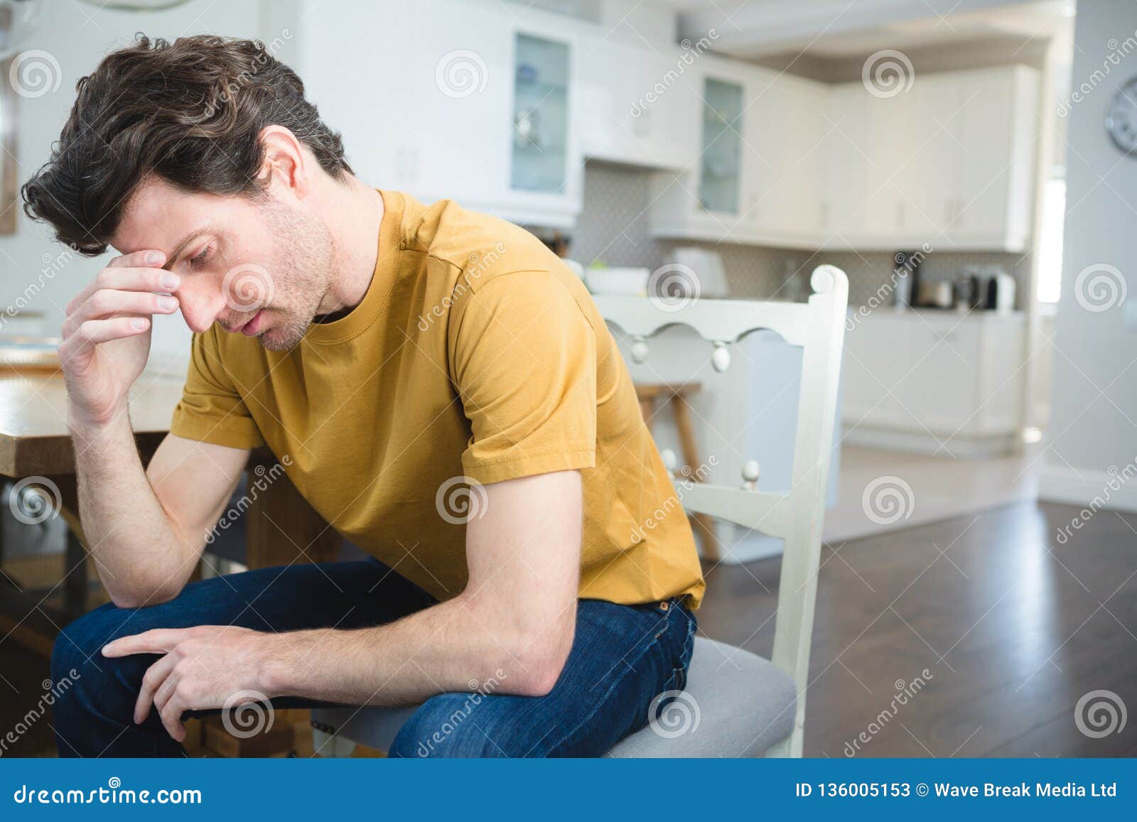 Worried Man Sitting at Home Stock Image - Image of life, millennial ...