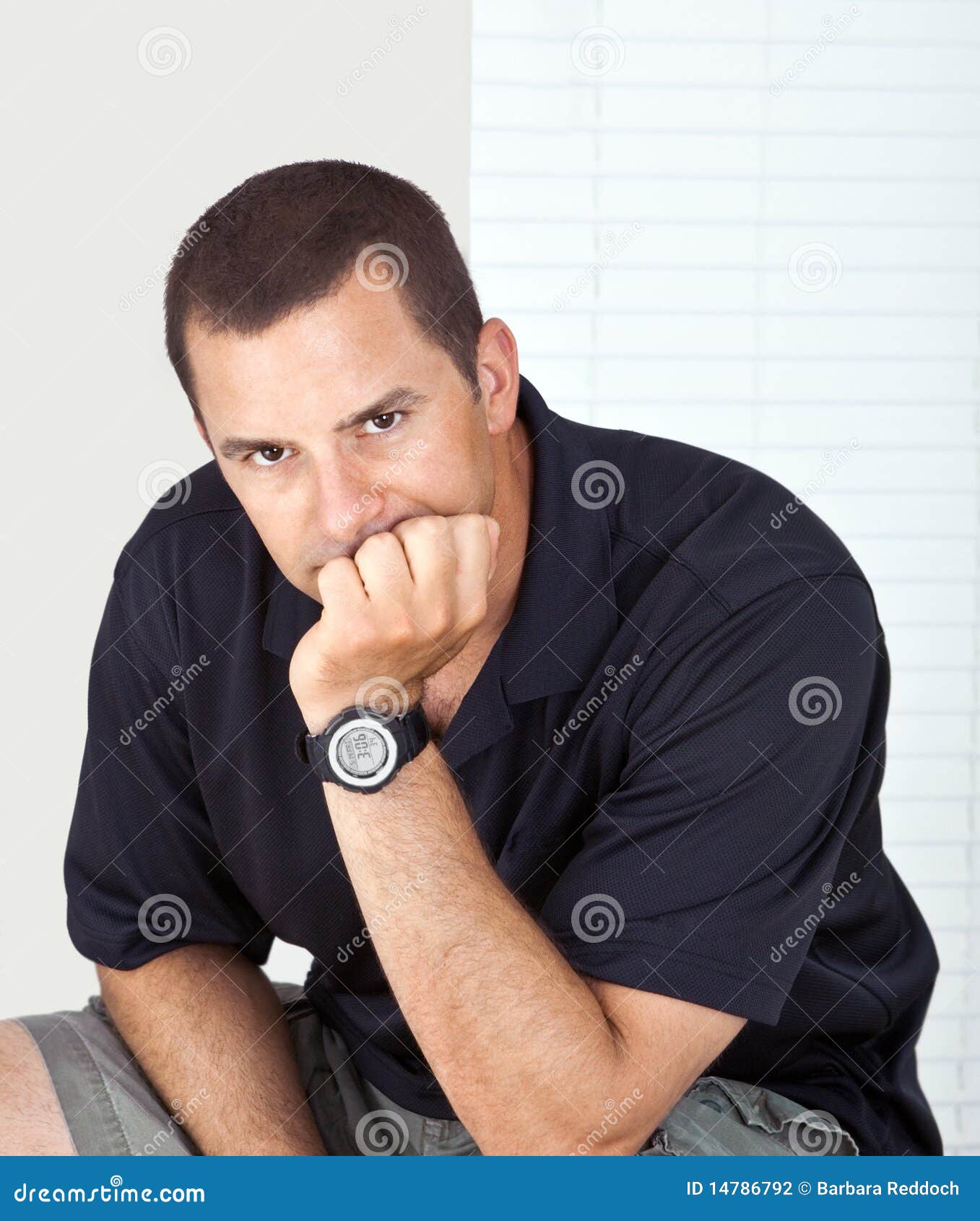 Worried Man Thinking Portrait Stock Photo - Image of looking, short ...