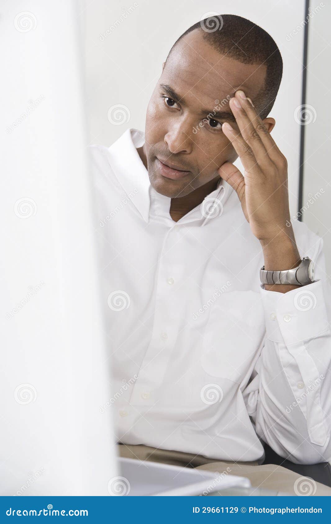 Worried Man Using Computer stock image. Image of unhappy - 29661129