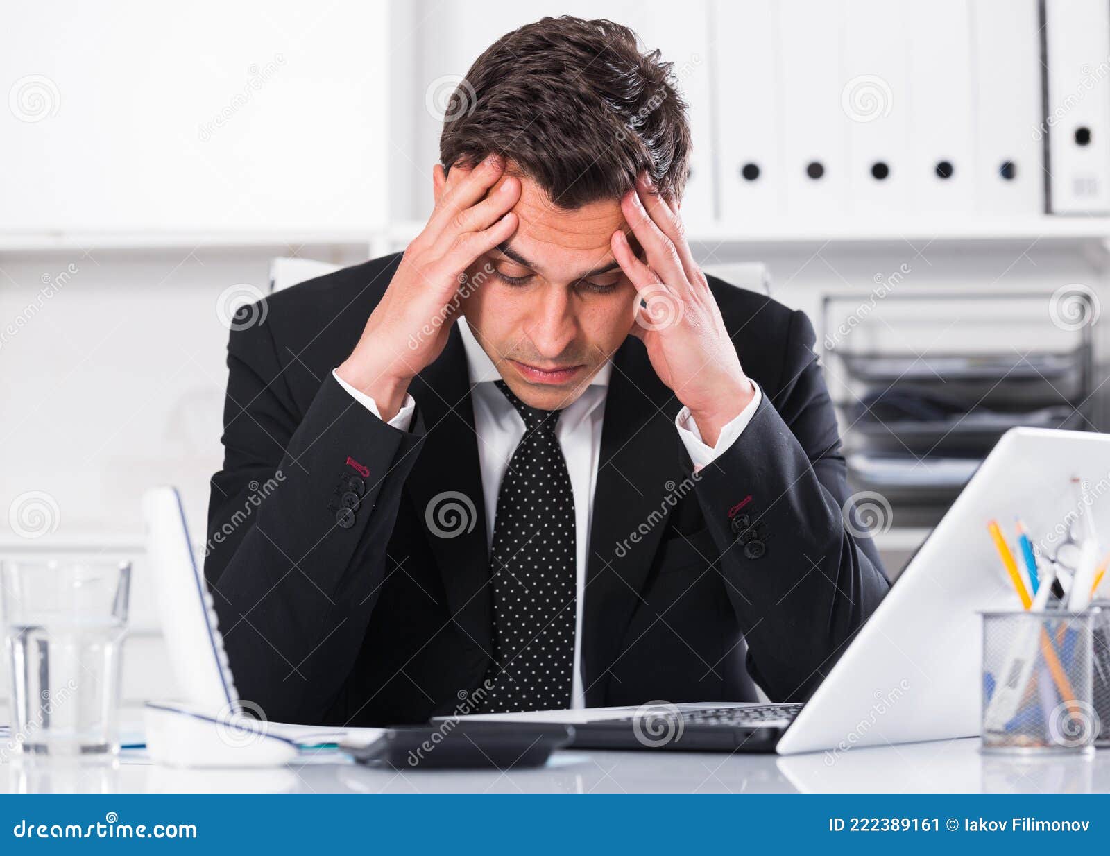 Worried Manager Working in Office Stock Image - Image of depressing ...