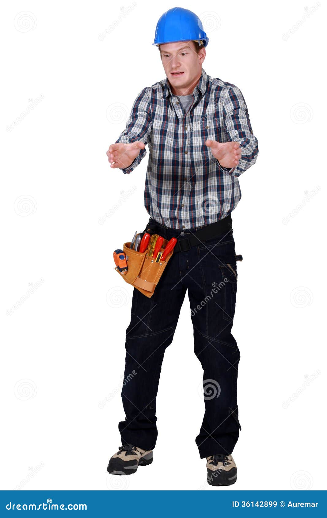 Worried manual worker stock image. Image of stuck, building - 36142899