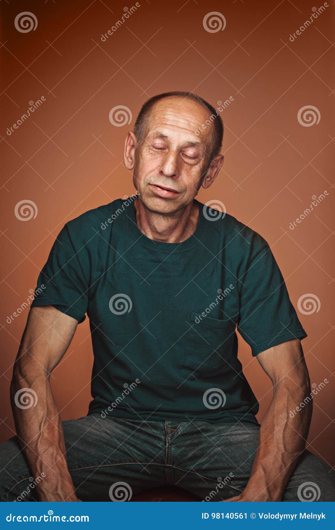 Worried Mature Man Sitting at Studio Stock Image - Image of people ...