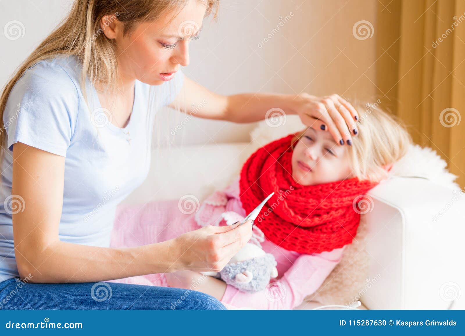 Measuring Temperature Weak Little Girl Stock Image | CartoonDealer.com ...