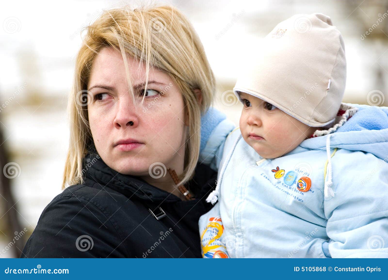 Worried mother with baby stock photo. Image of portrait - 5105868