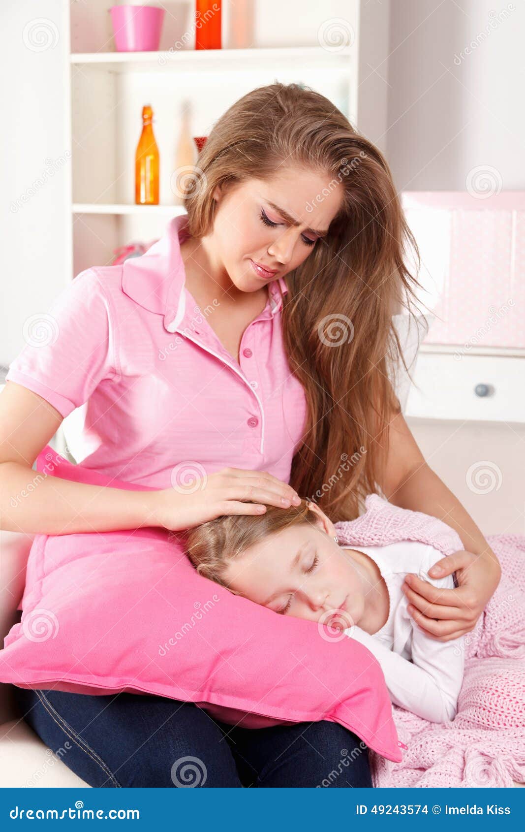 Worried Mother with Sick Child Stock Photo - Image of asleep, daughter ...