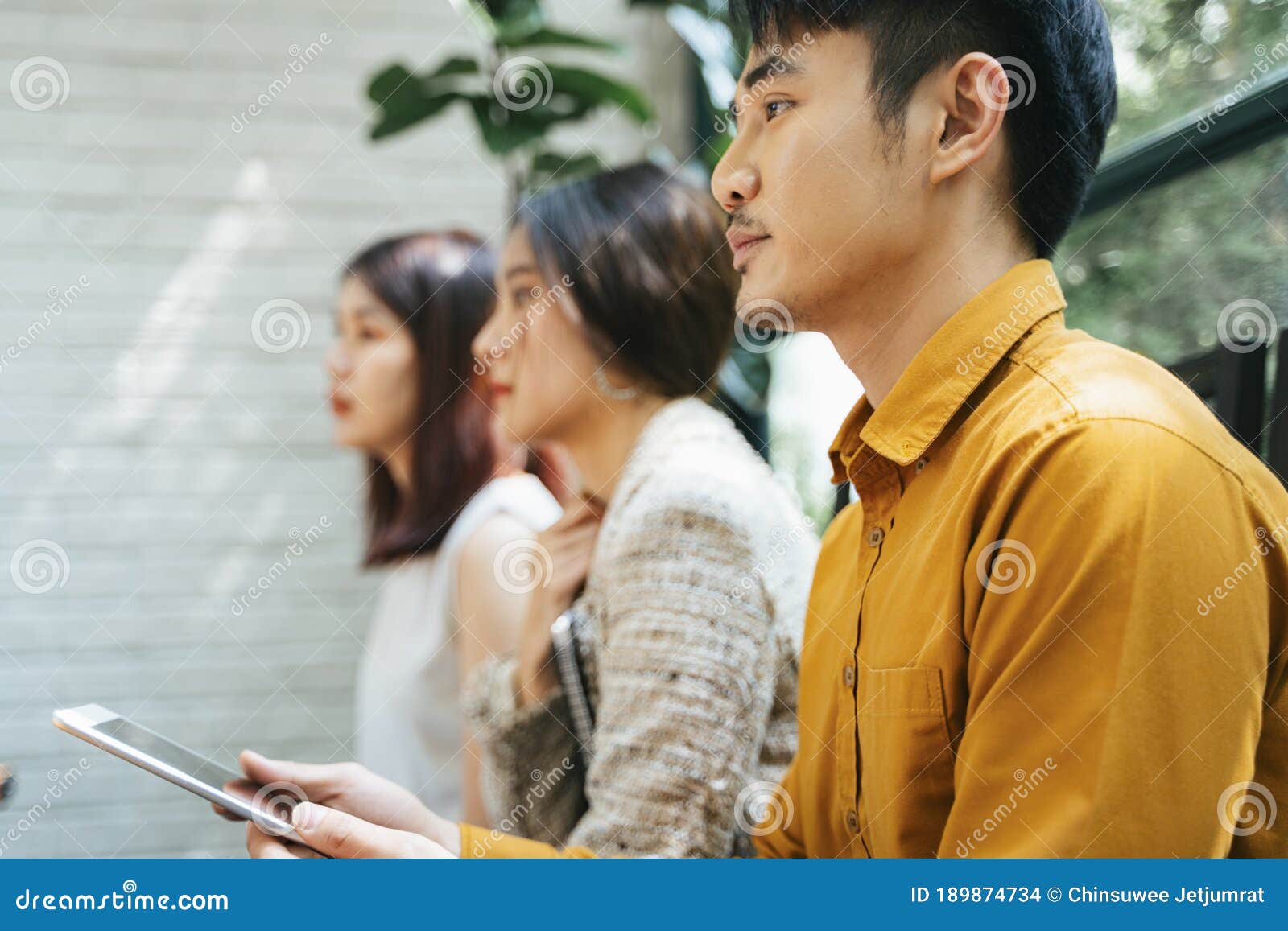 Three Candidates Getting Nervous Waiting for Interview Stock Photo ...