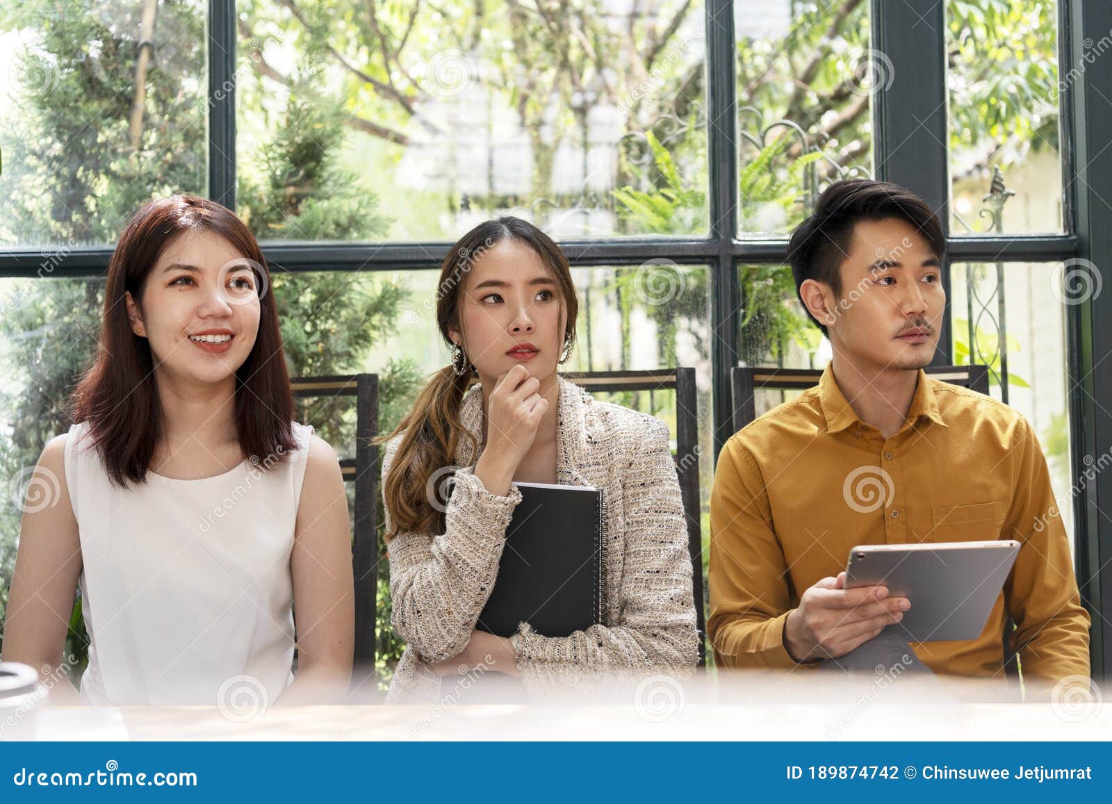 Three Candidates Getting Nervous Waiting for Interview Stock Photo ...
