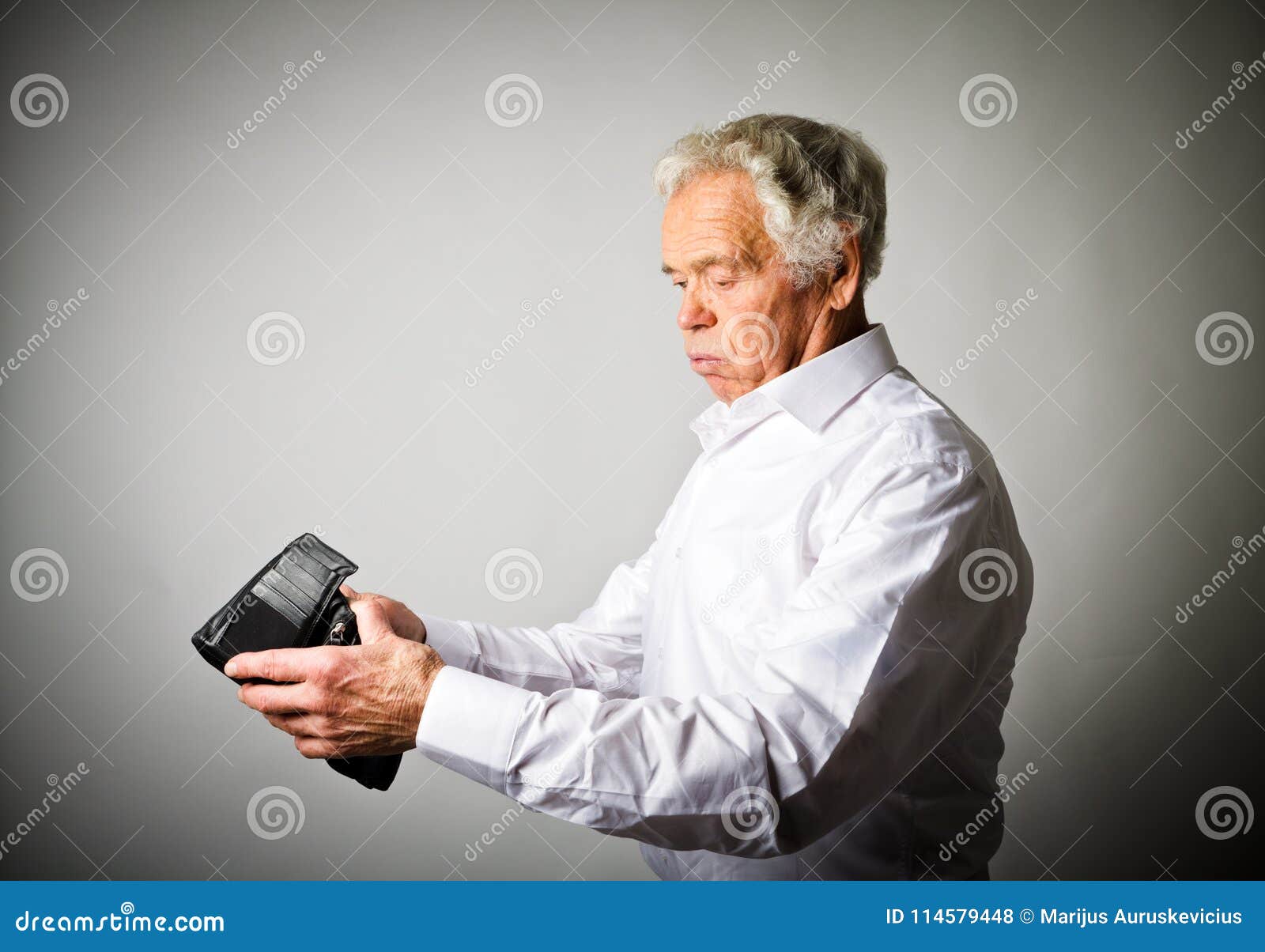 Old Man in White and Empty Wallet. Stock Photo - Image of financial ...