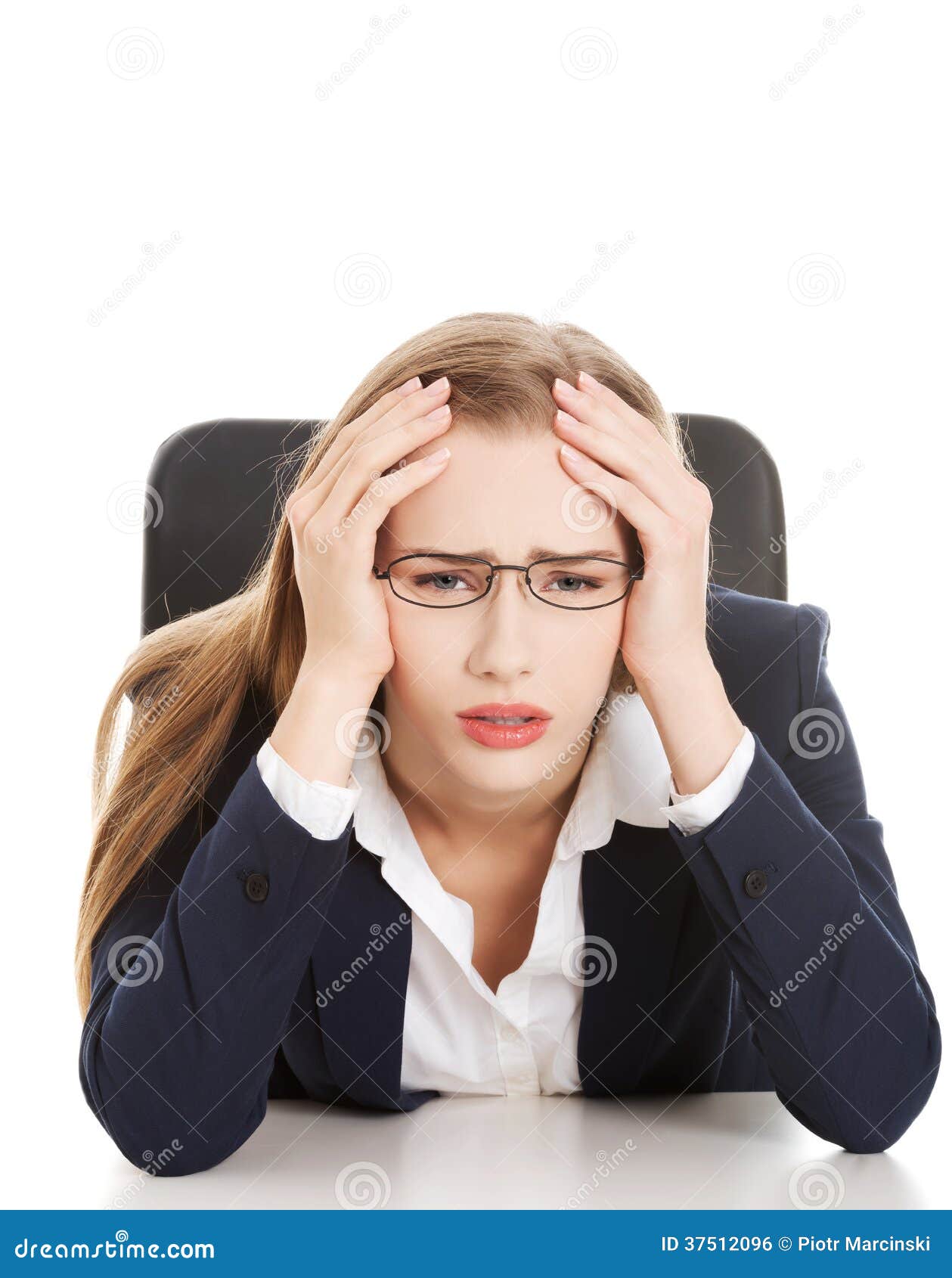 Worried, Sad Business Woman Sitting by the Table. Stock Photo - Image ... Worried, Sad Business Woman Sitting by the Table. Stock Photo - Image ...