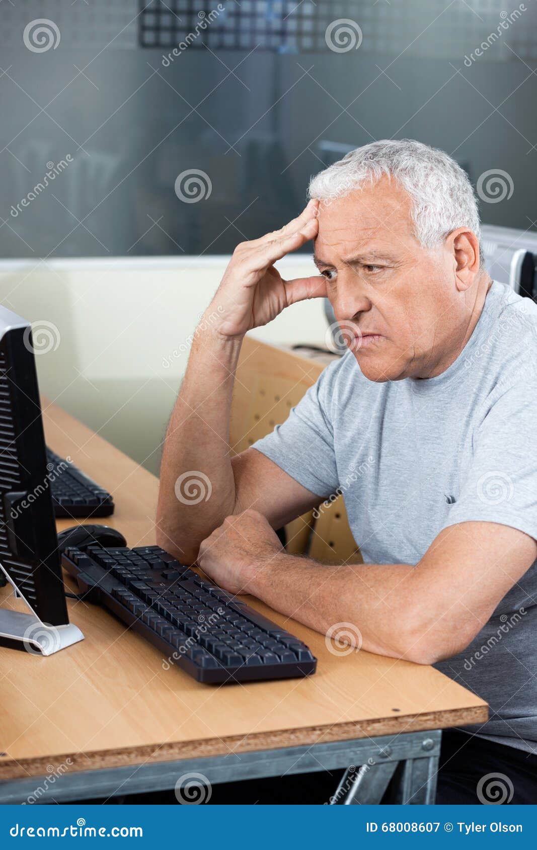 Worried Senior Student Looking at Computer Stock Image - Image of ...