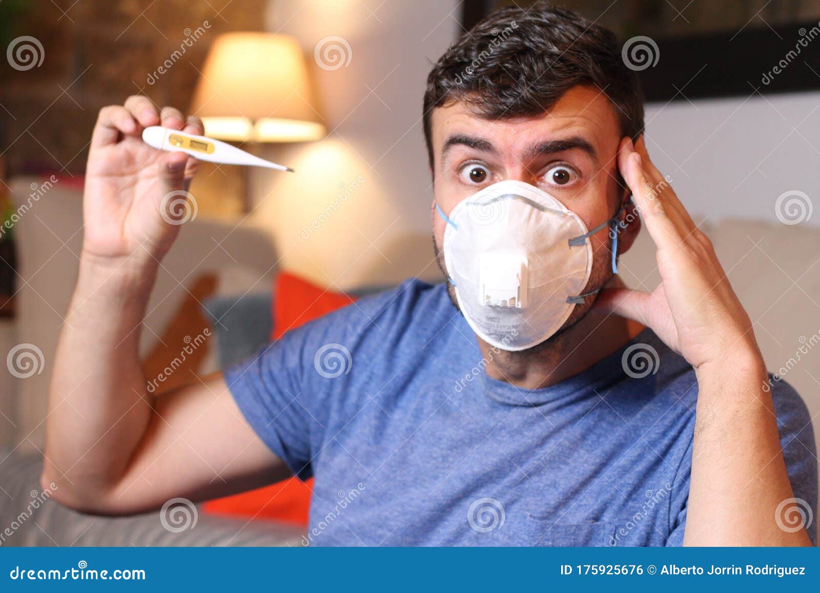Worried Sick Man with Fever Stock Photo - Image of checking, disease ...