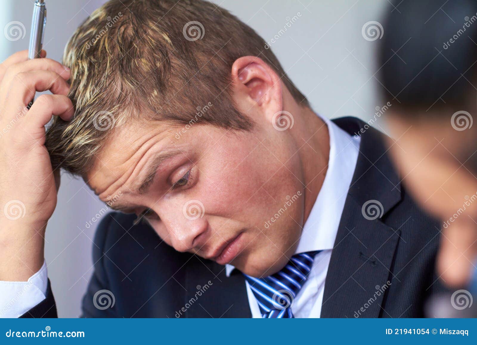Worried and Stressed Businessman Scratch His Head Stock Photo - Image ...