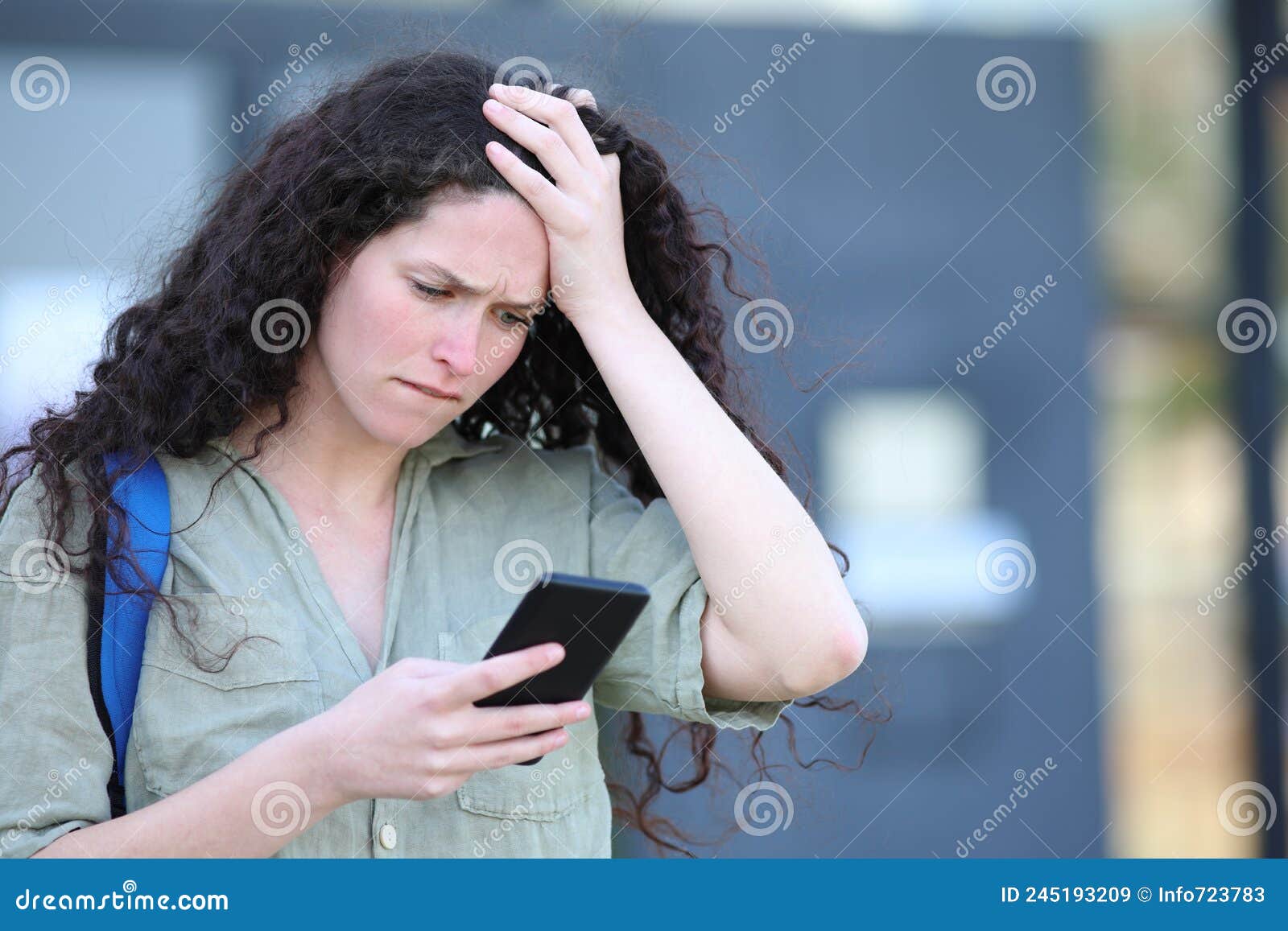 Worried Student Complaining Checking Cell Phone Stock Image - Image of ...