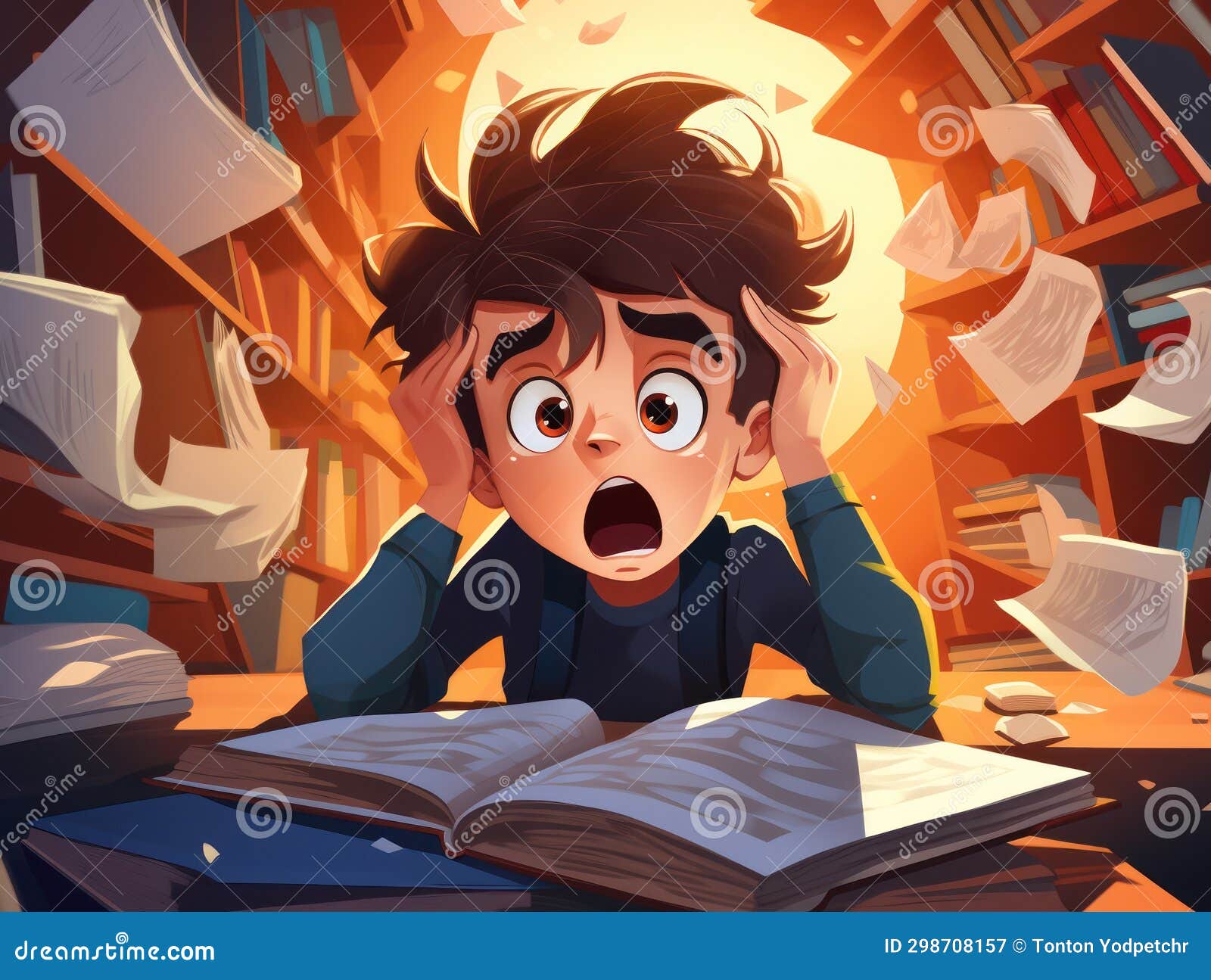 Worried Student Kid with Homework - Back To School Illustration Stock ...