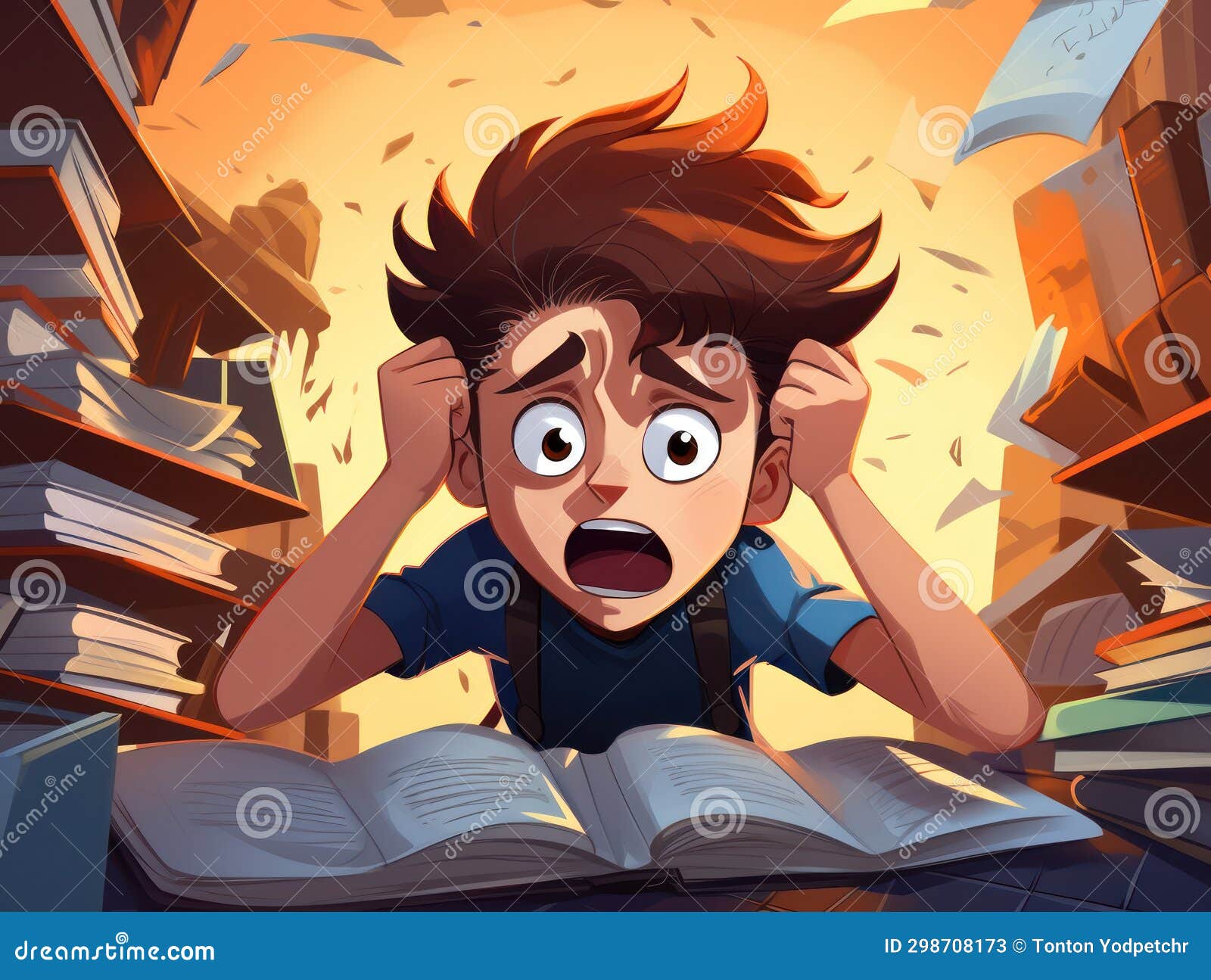 Worried Student Kid with Homework - Back To School Illustration Stock ...