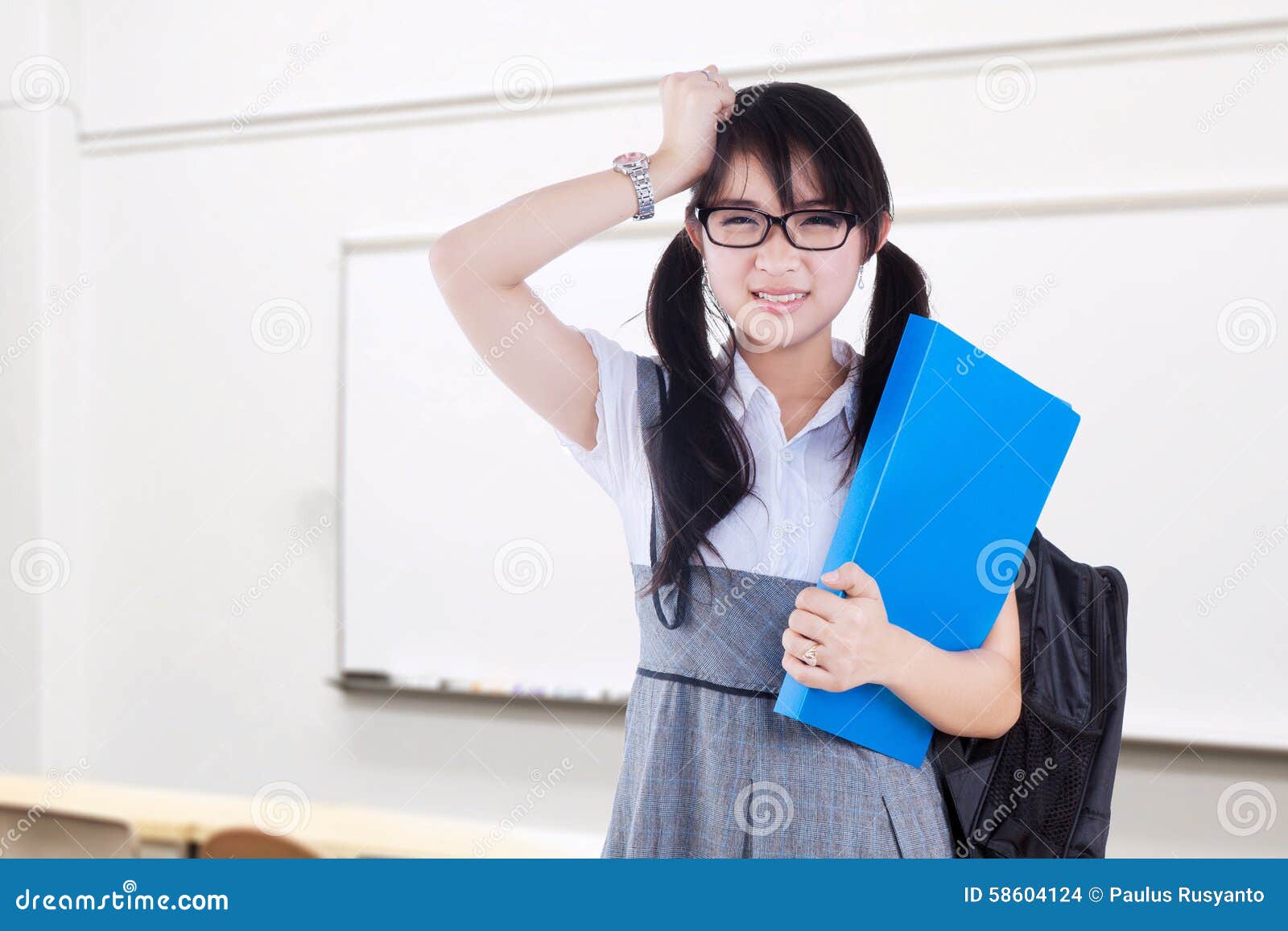 Worried Student Standing in the Classroom Stock Photo - Image of asian ...