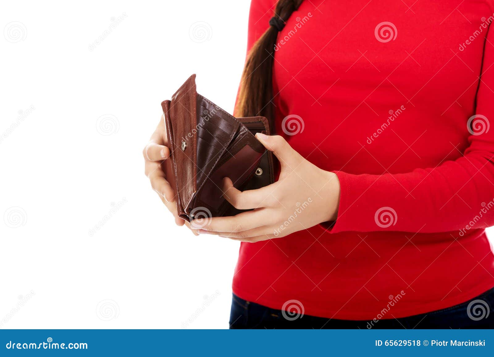 Worried Student Woman Holding Empty Wallet Stock Photo - Image of look ...