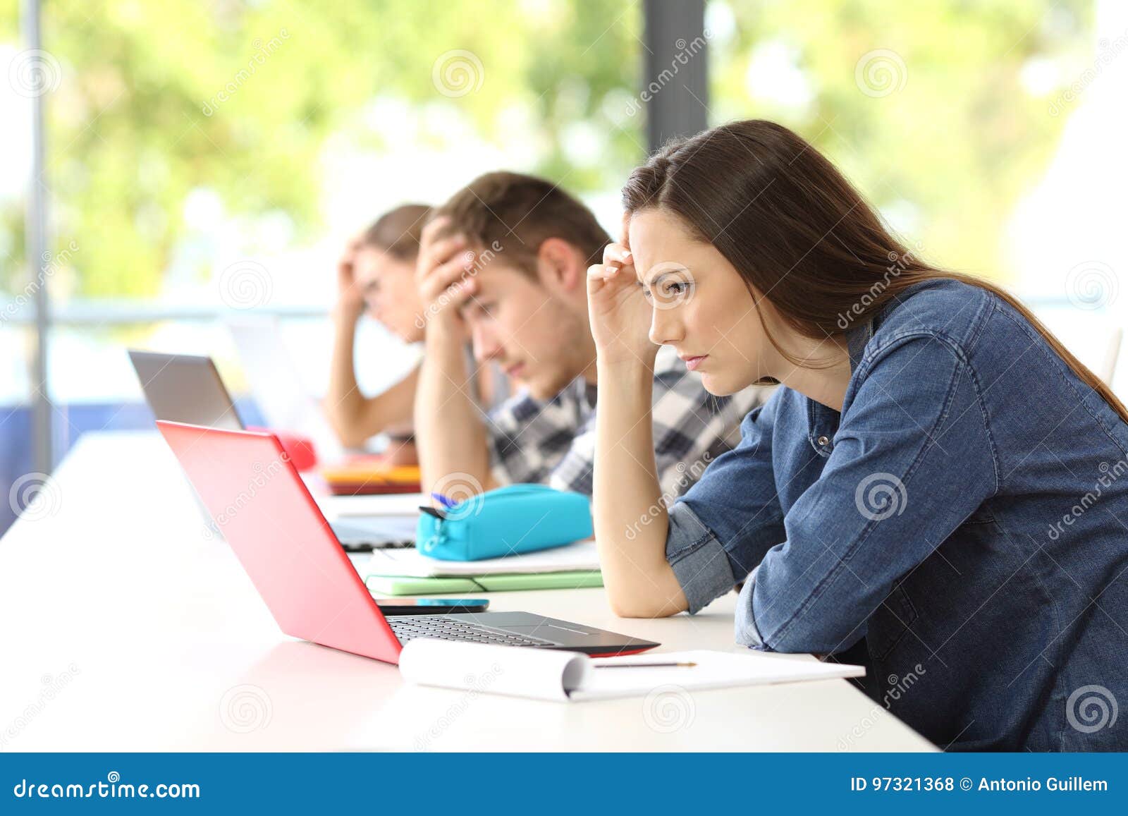Worried Students Doing Difficult Work on Line Stock Photo - Image of ...