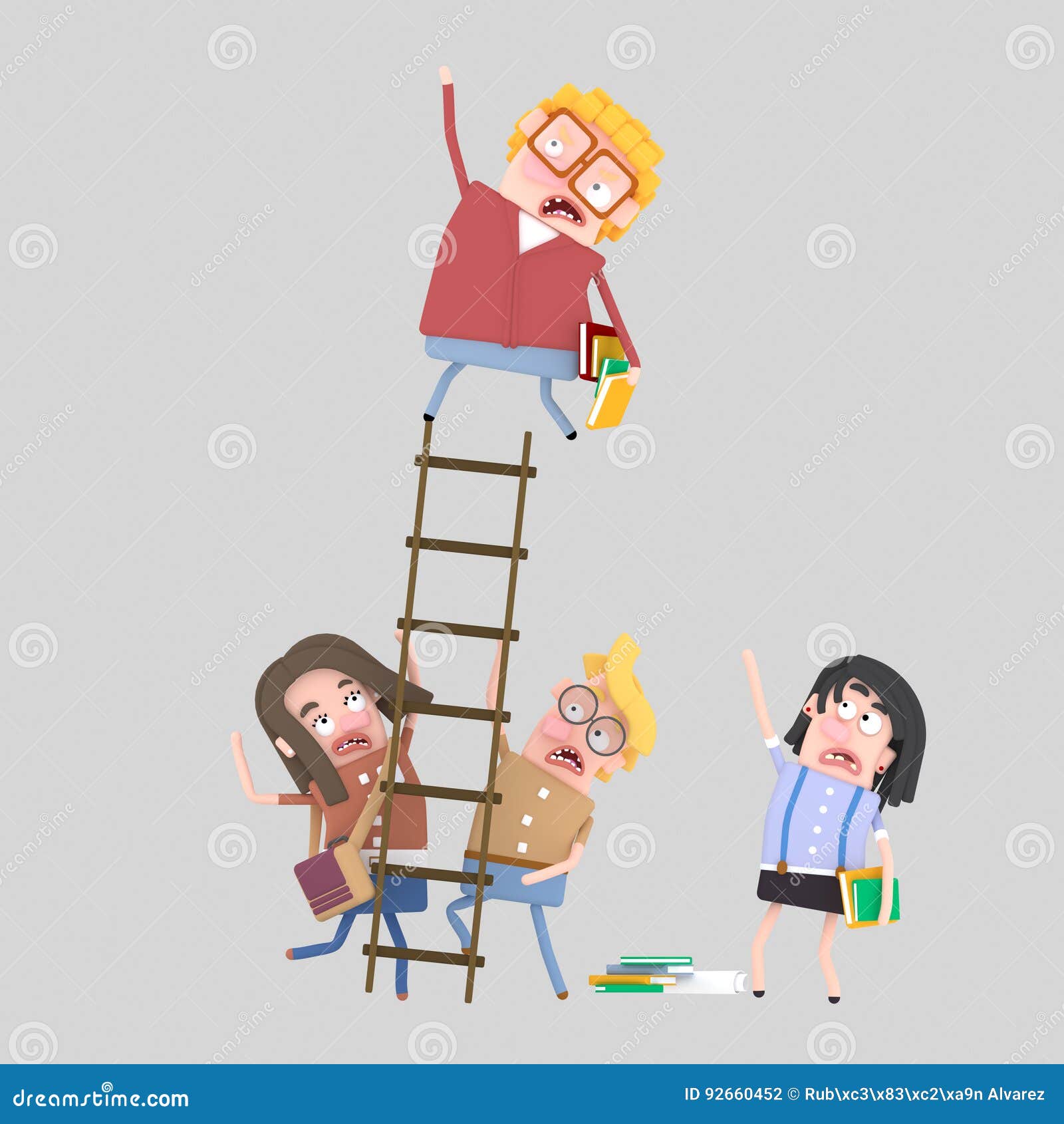 Worried Students on a Ladder Stock Illustration - Illustration of ...