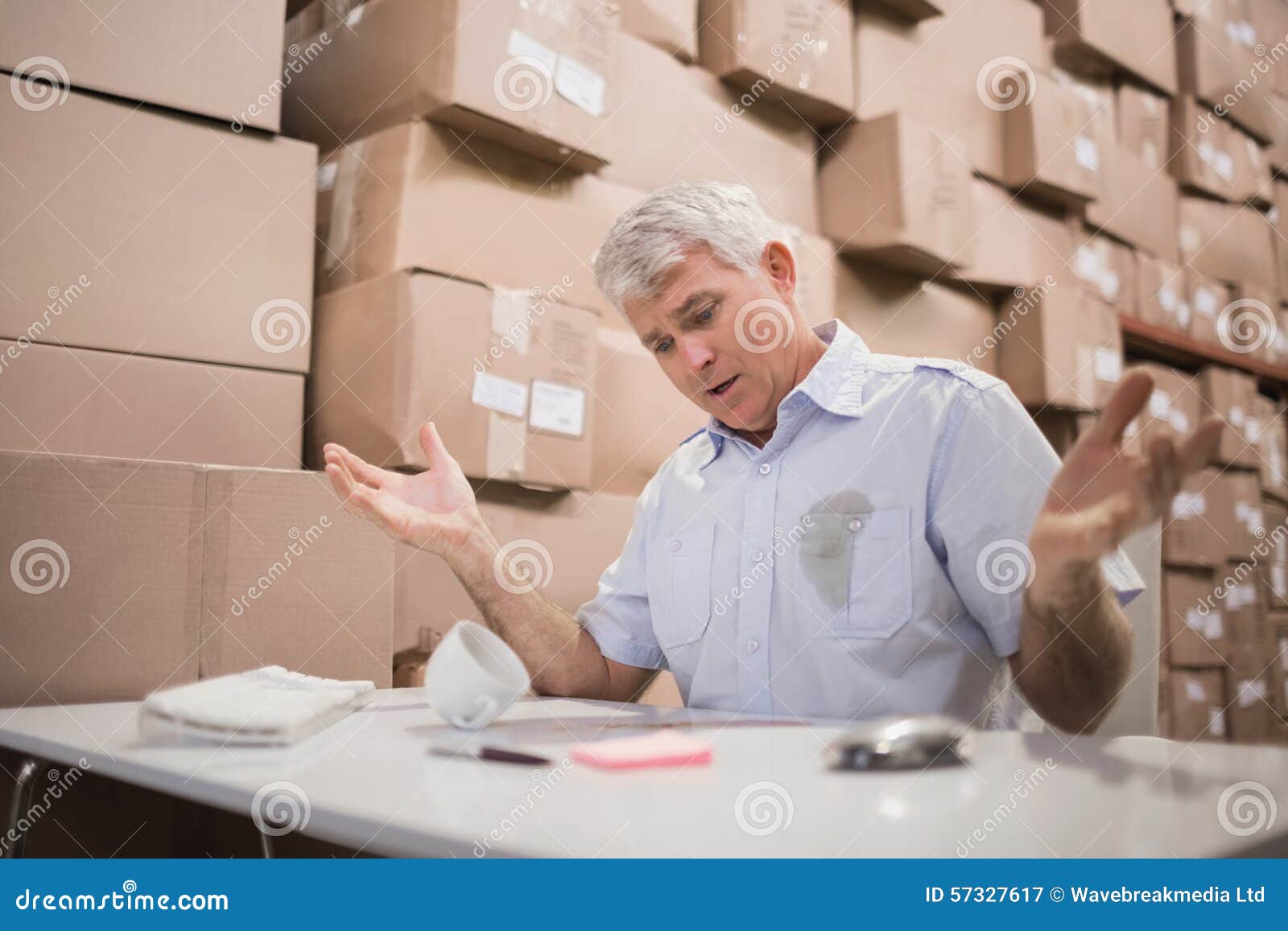 Worried Warehouse Manager at Desk Stock Image - Image of male, fearful ...