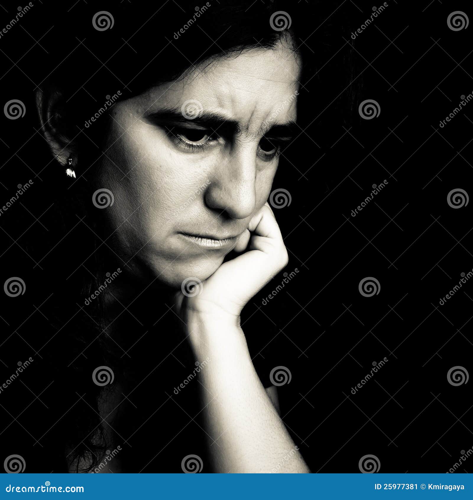 Worried Woman on a Black Background Stock Image - Image of face ...