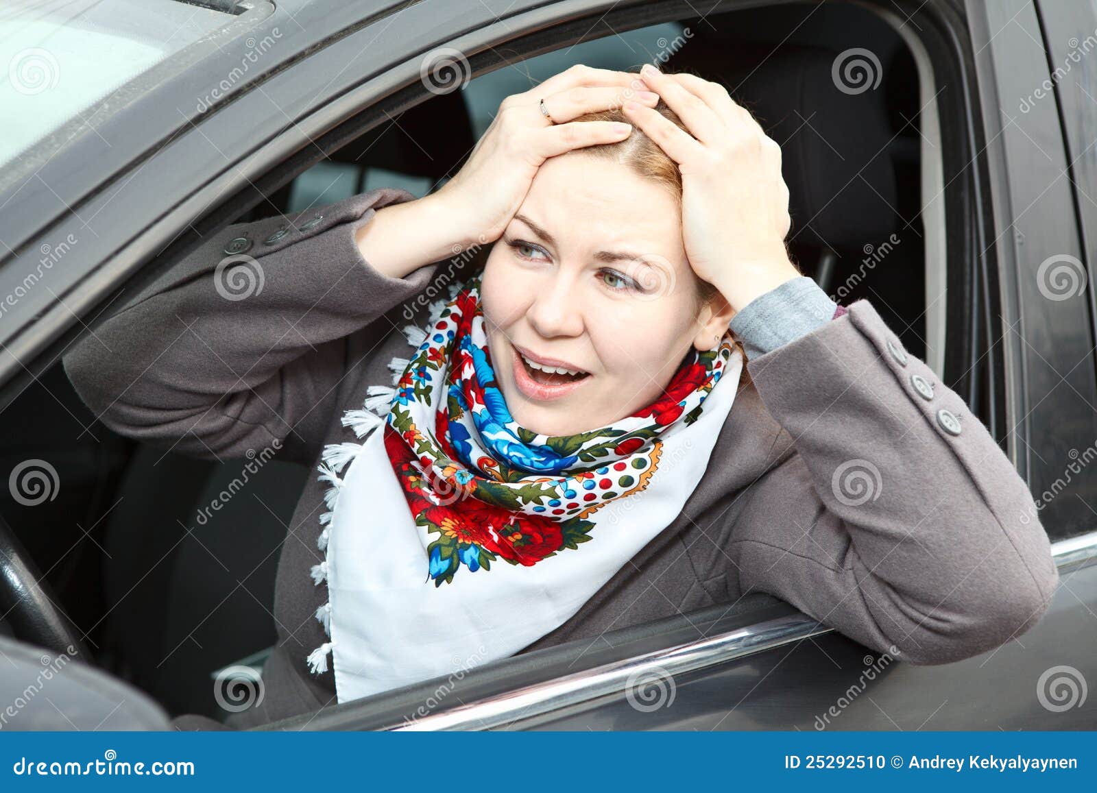 Worried woman in car stock photo. Image of action, lady - 25292510