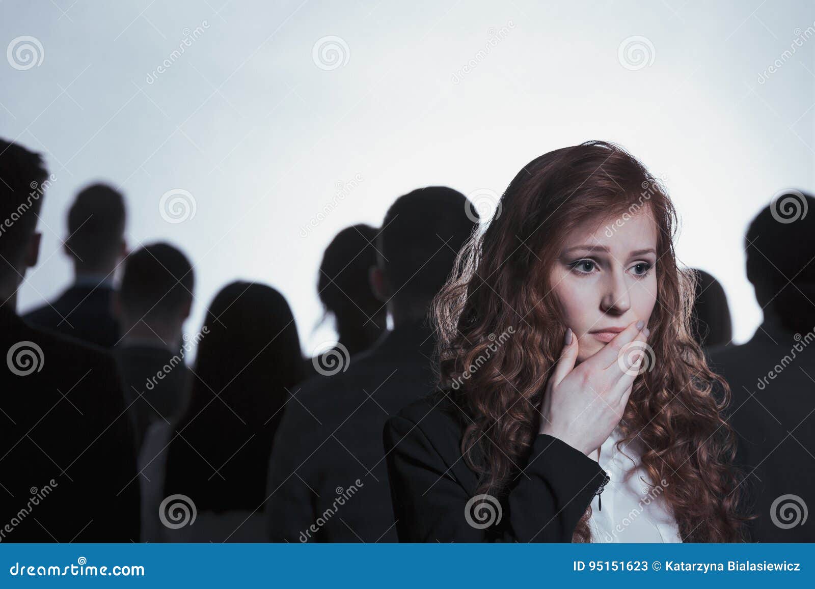 Worried woman in crowd stock image. Image of social, face - 95151623