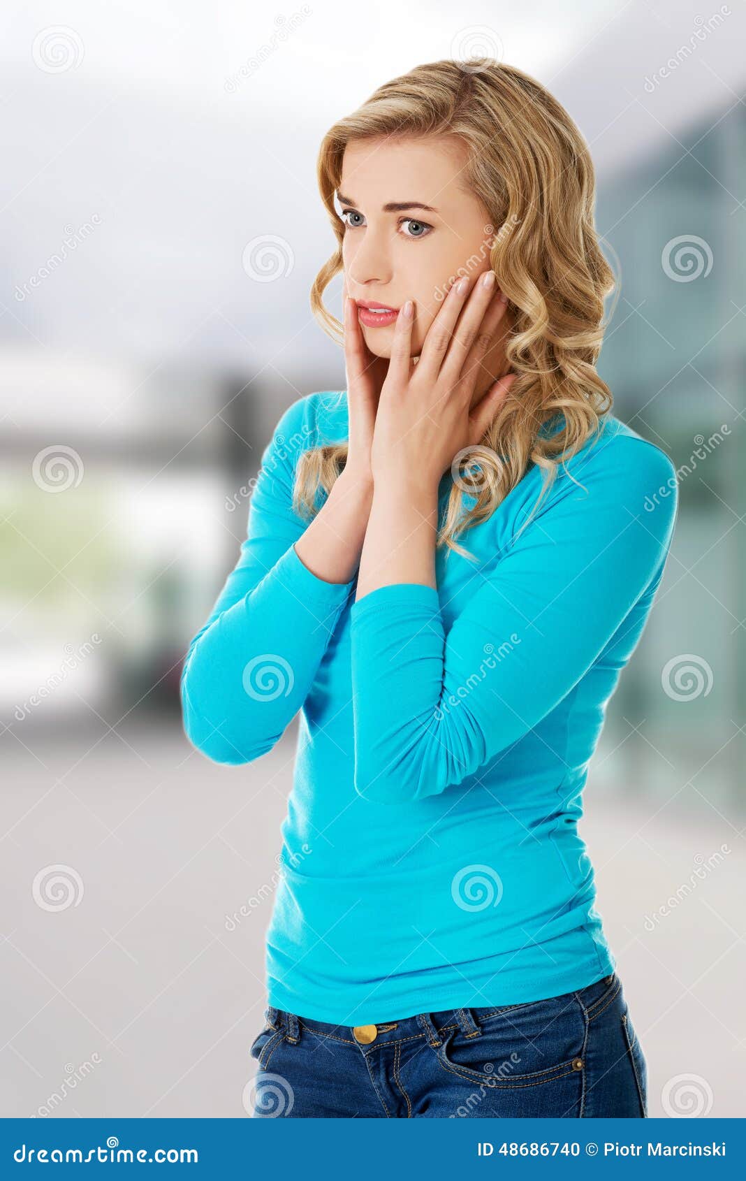 Worried woman stock photo. Image of head, migraine, alone - 48686740