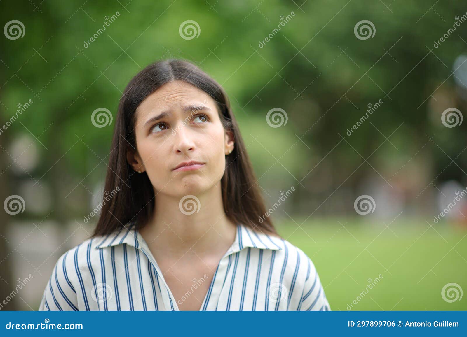 Worried Woman Thinking Looking at Side Stock Photo - Image of doubtful ...