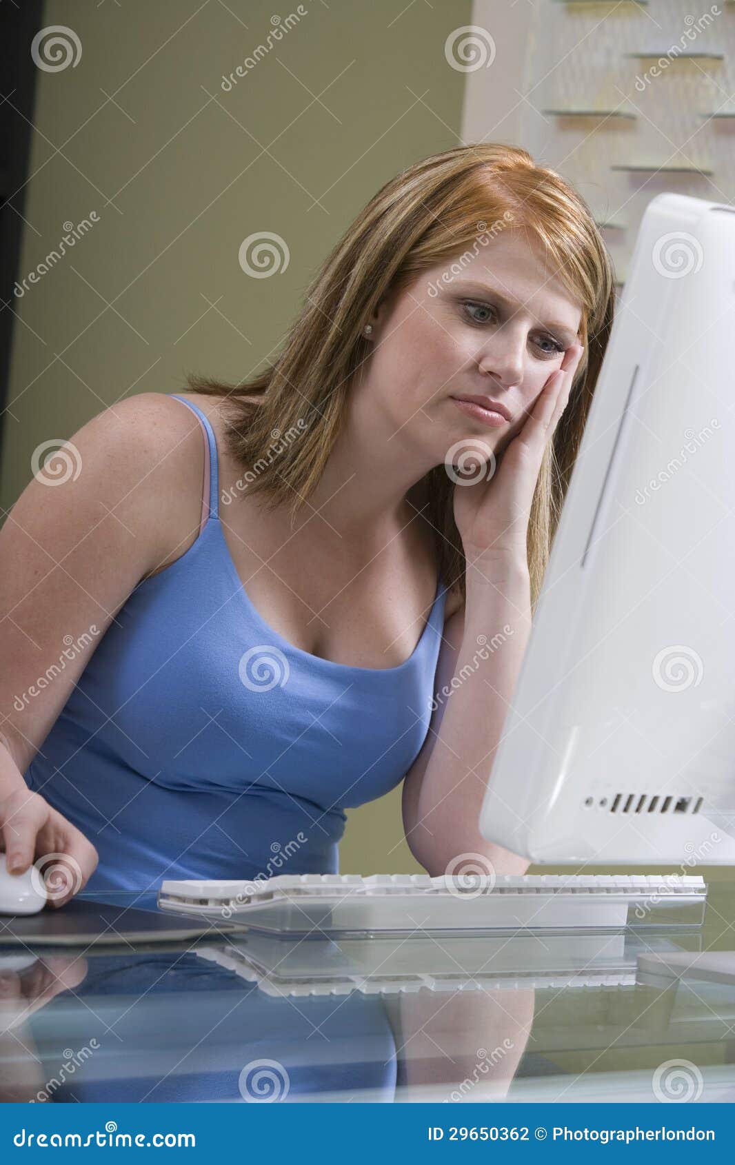 Worried Woman Using Computer Stock Photo - Image of exhausted, casual ...